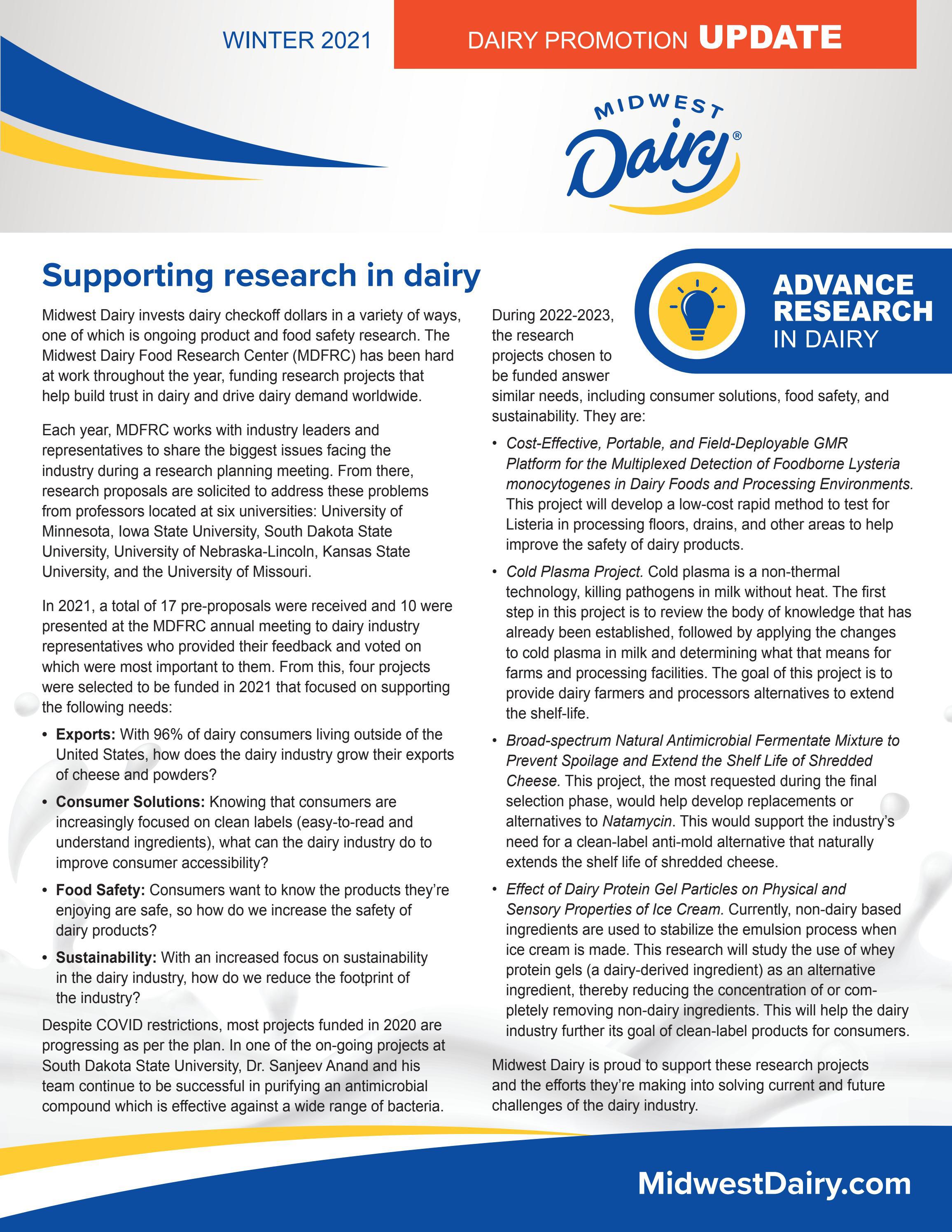 Dairy Promotion Update - Winter 2021 by Midwest Dairy - Issuu