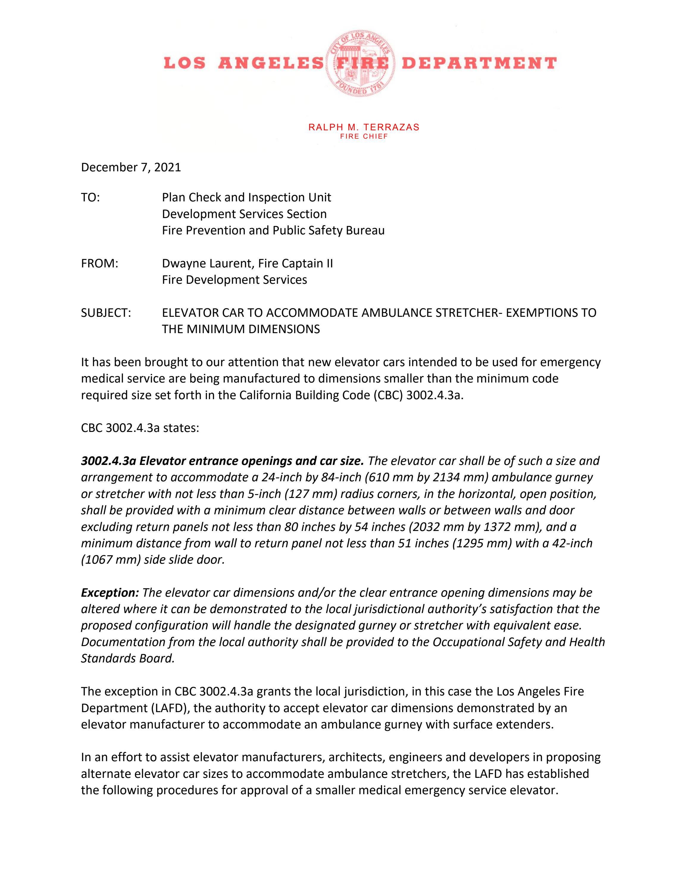 Elevator Car to Accommodate Ambulance Stretcher - Exemptions to the ...