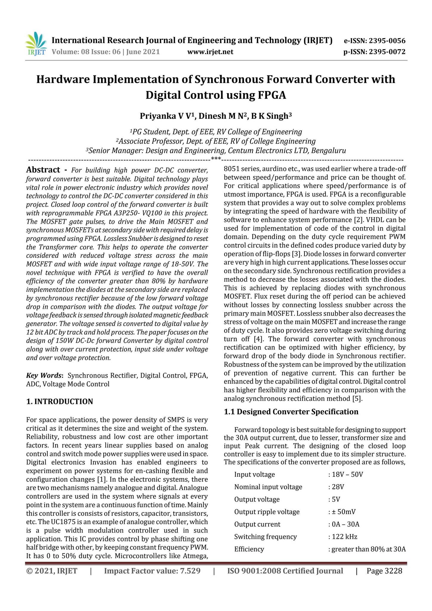 Irjet Hardware Implementation Of Synchronous Forward Converter With Digital Control Using Fpga