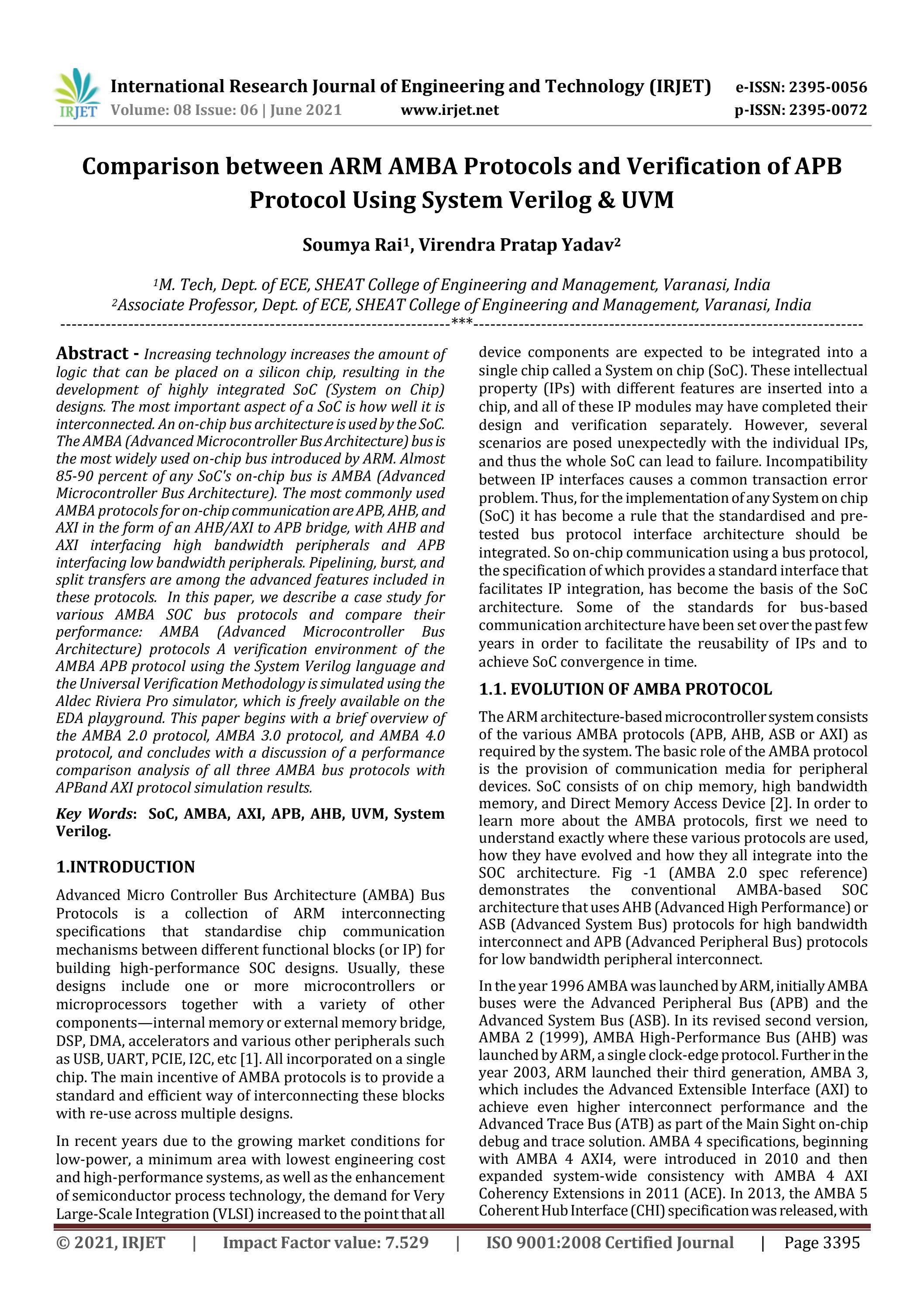IRJET- Comparison Between ARM AMBA Protocols and Verification of APB ...