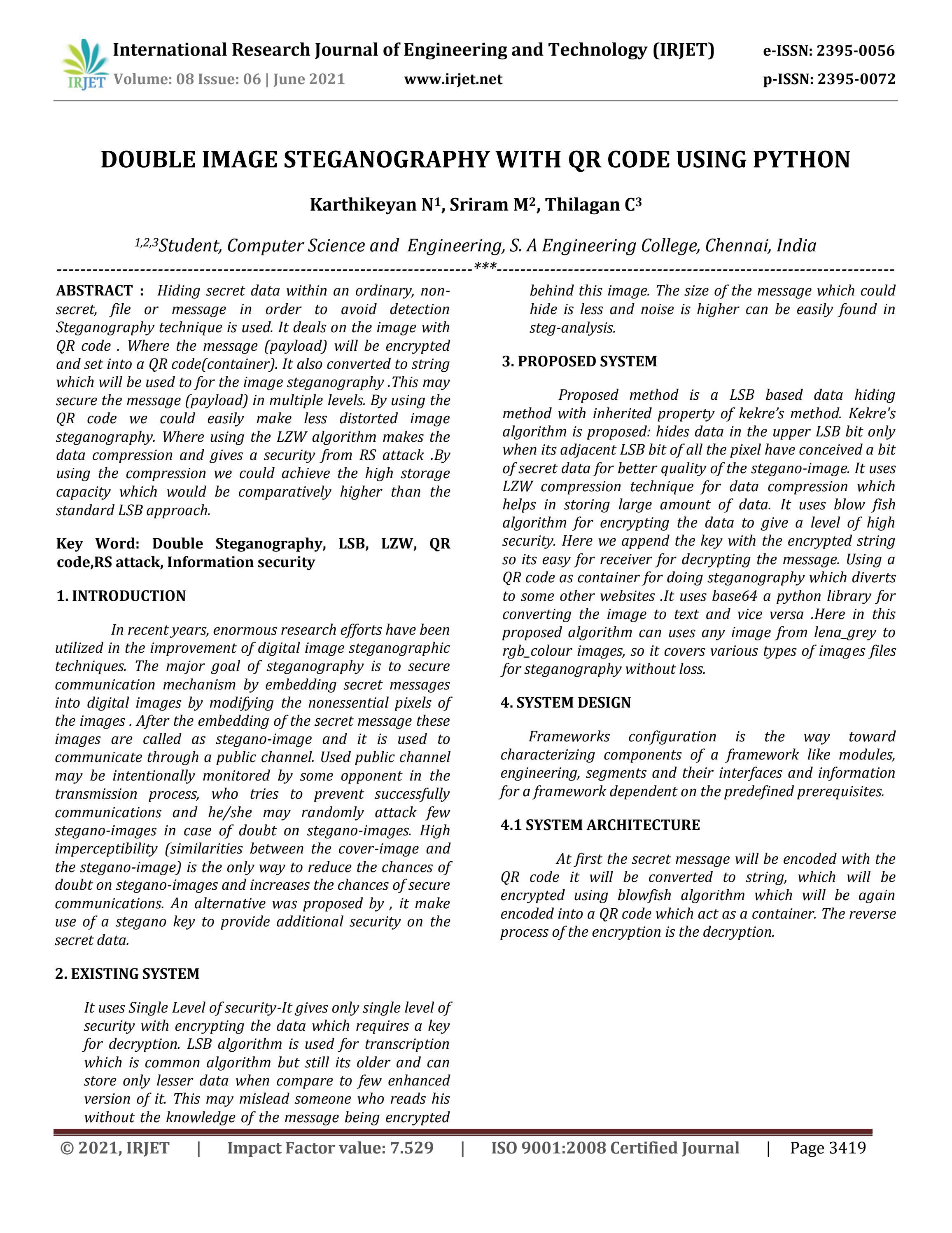 Irjet Double Image Steganography With Qr Code Using Python By Irjet Journal Issuu