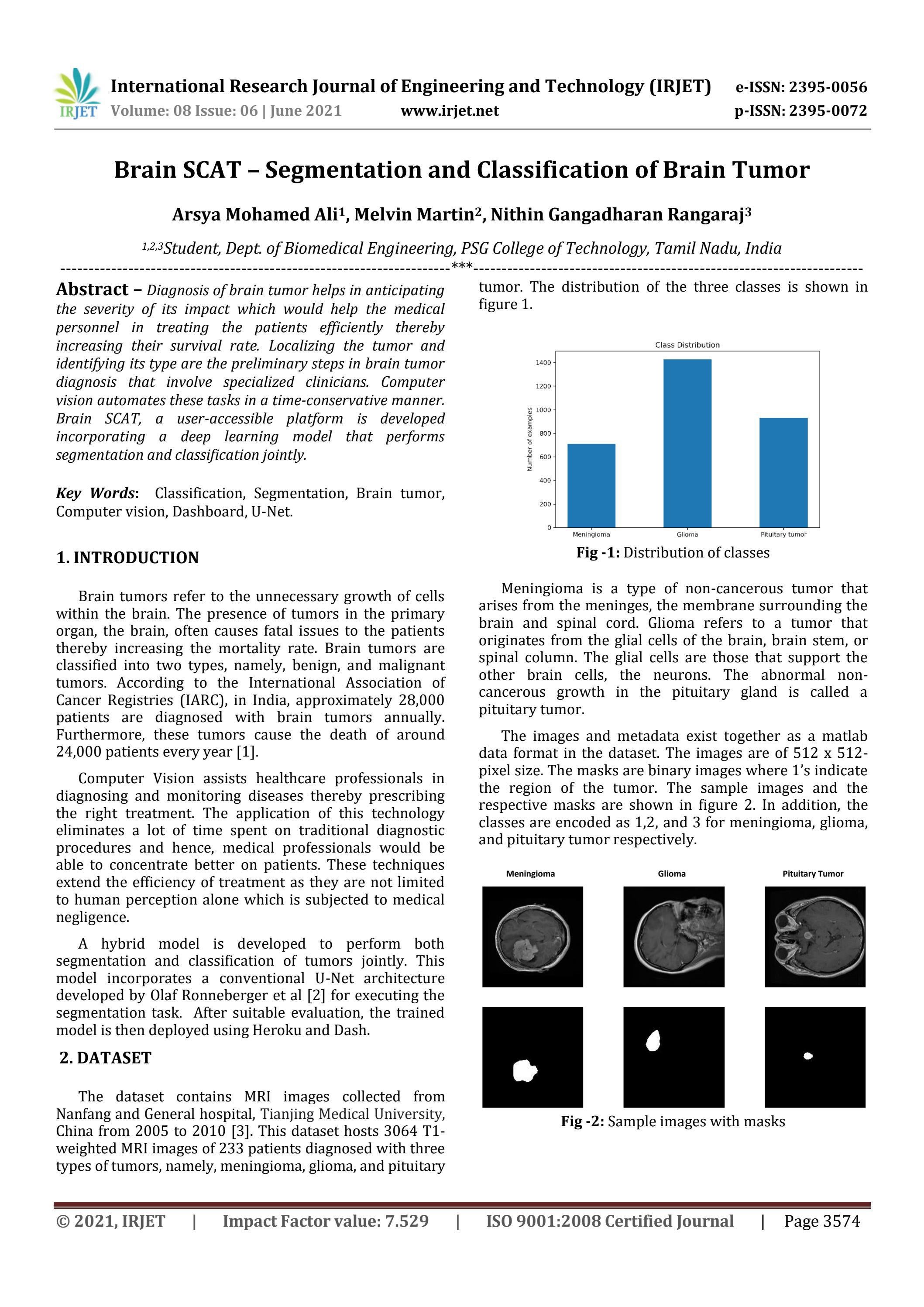 IRJET- Brain SCAT – Segmentation and Classification of Brain Tumor by ...