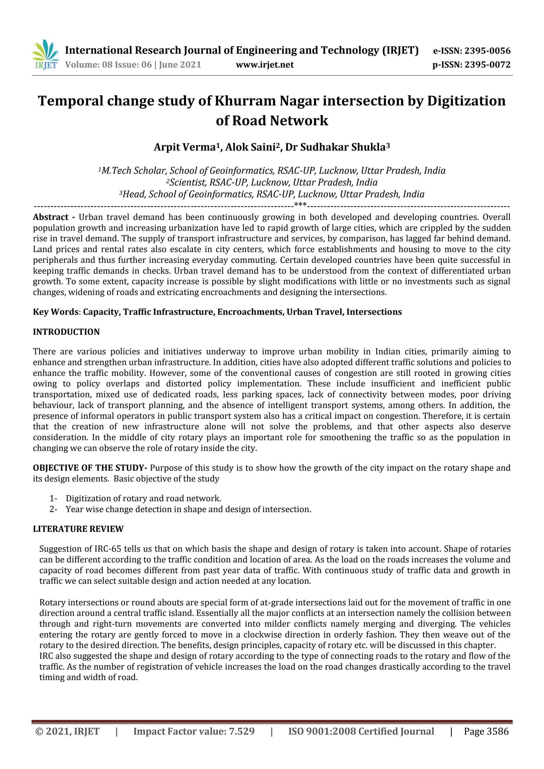 IRJET- Temporal change study of Khurram Nagar intersection by Digitization of Road Network by ...