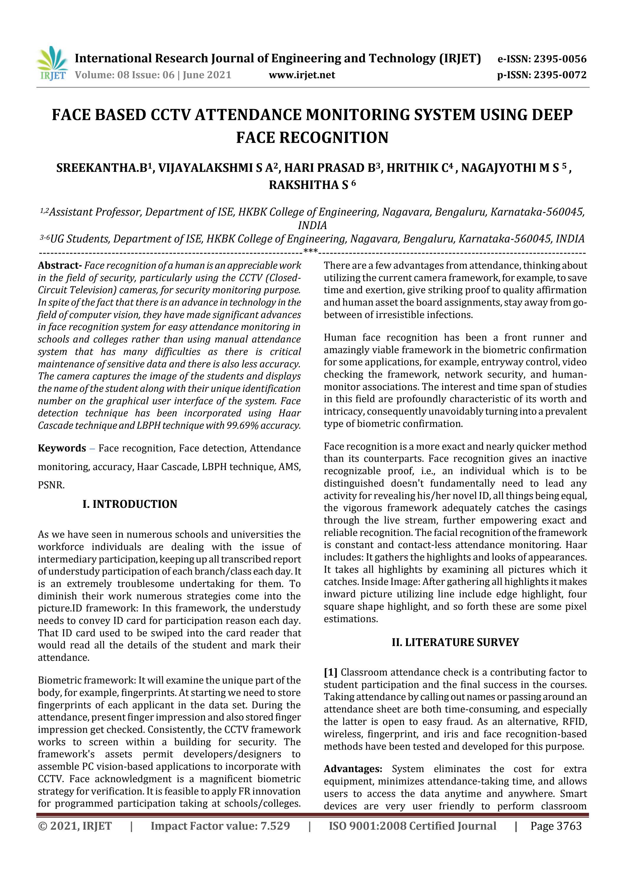 IRJET- Face based CCTV Attendance Monitoring System using Deep Face Recognition by IRJET Journal ...