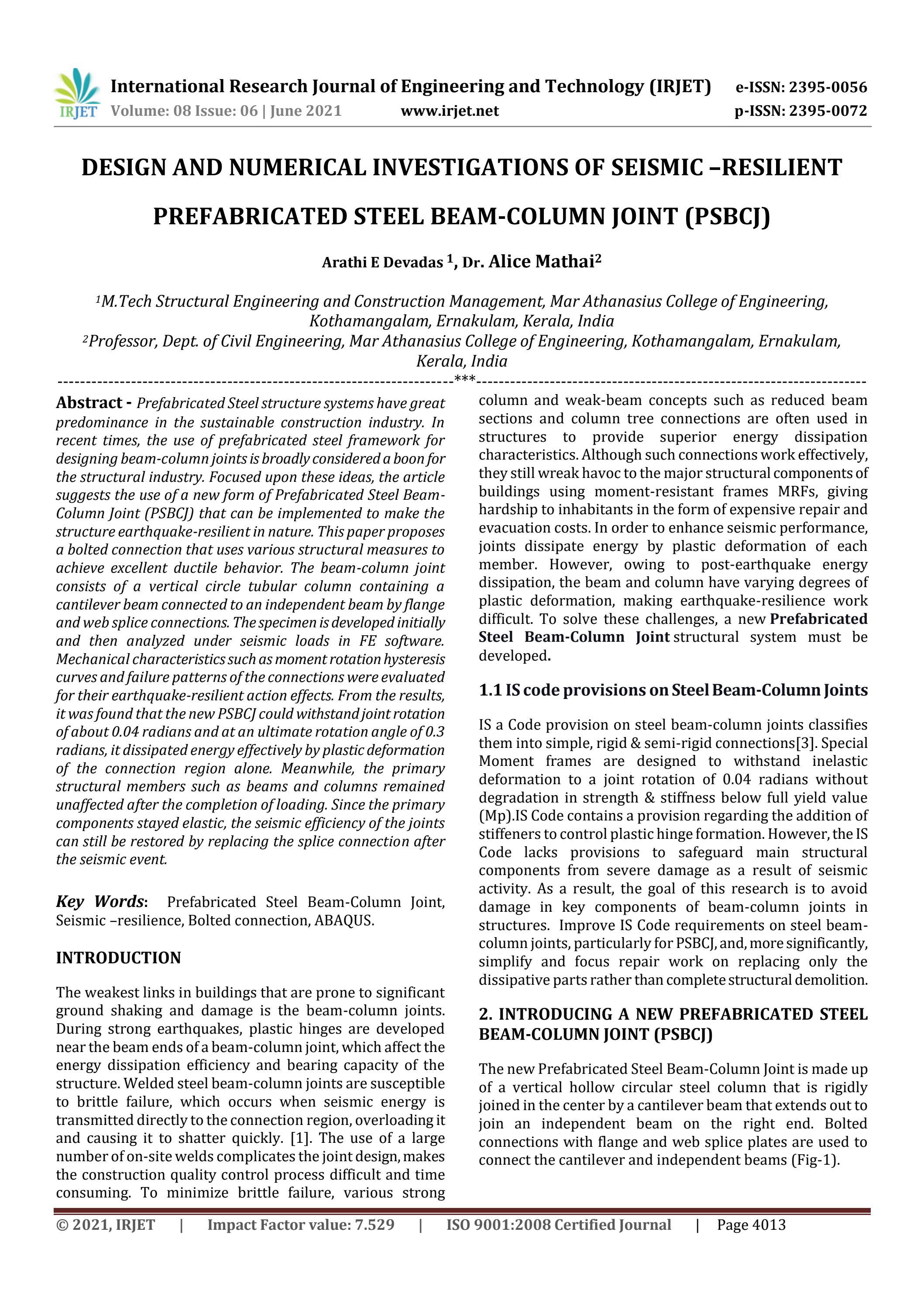 IRJET- Design and Numerical Investigations of Seismic –Resilient ...