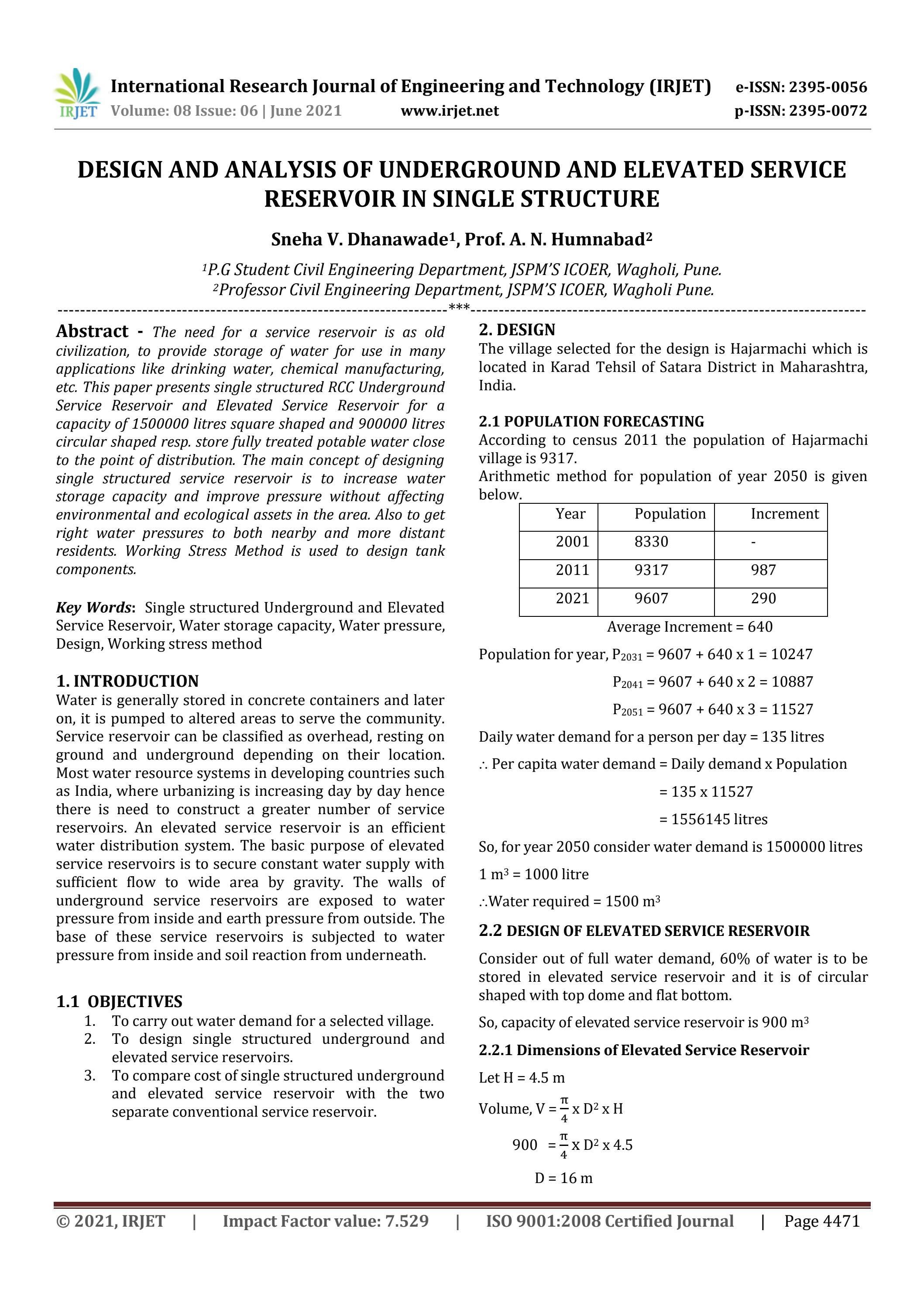 IRJET- Design and Analysis of Underground and Elevated Service Reservoir in Single Structure by ...