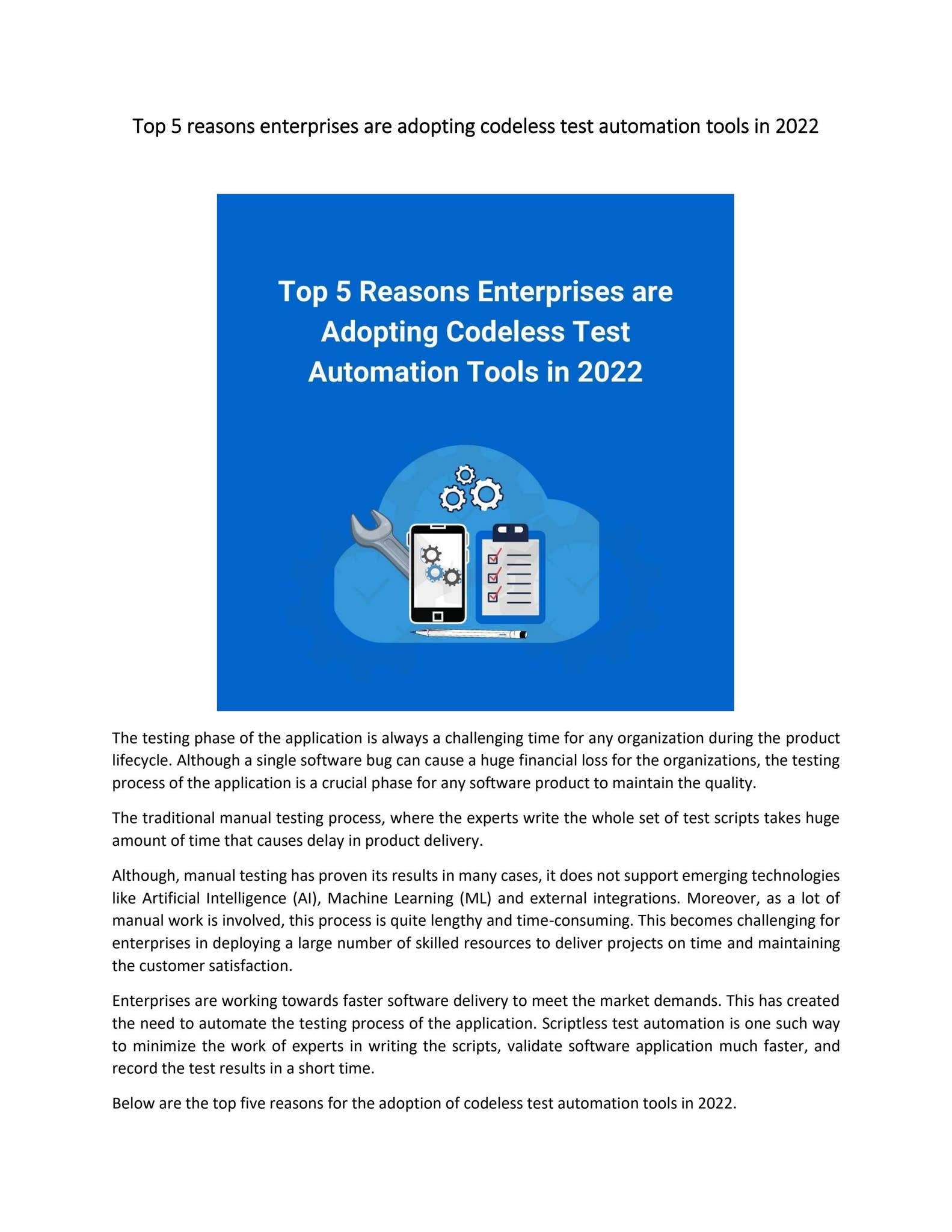 Top 5 reasons enterprises are adopting codeless test automation tools ...