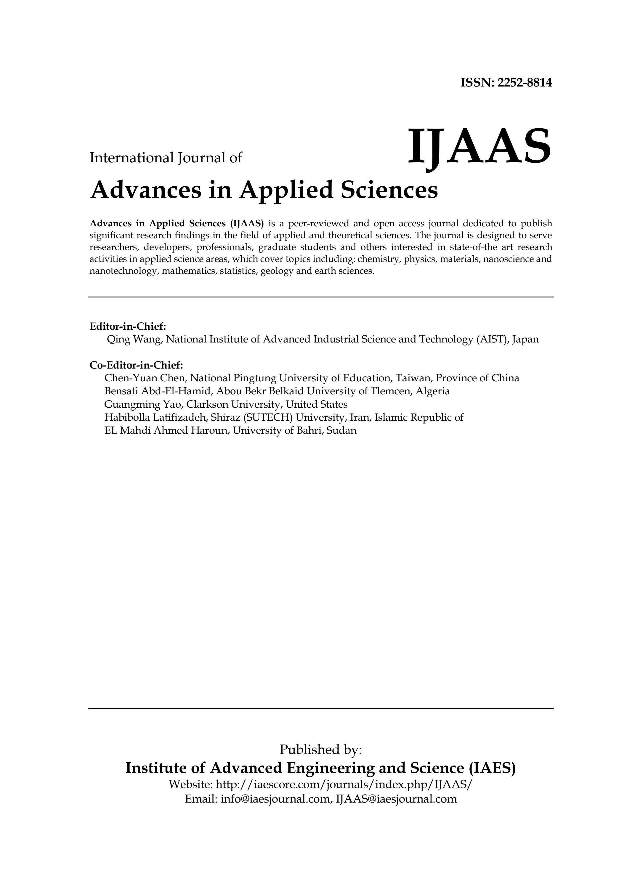 International Journal of Advances in Applied Sciences (IJAAS) Volume 8 ...