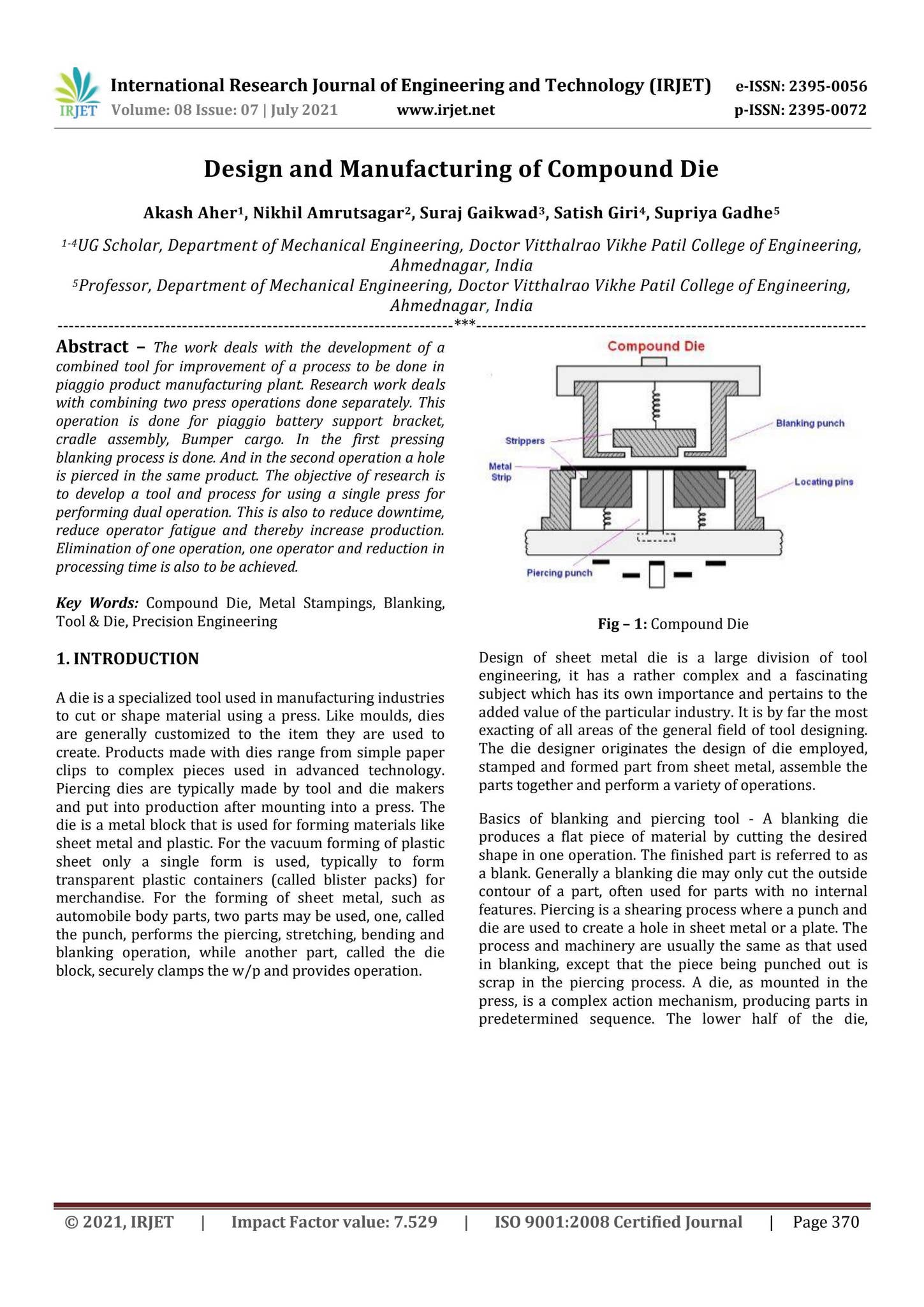IRJET- Design and Manufacturing of Compound Die by IRJET Journal - Issuu