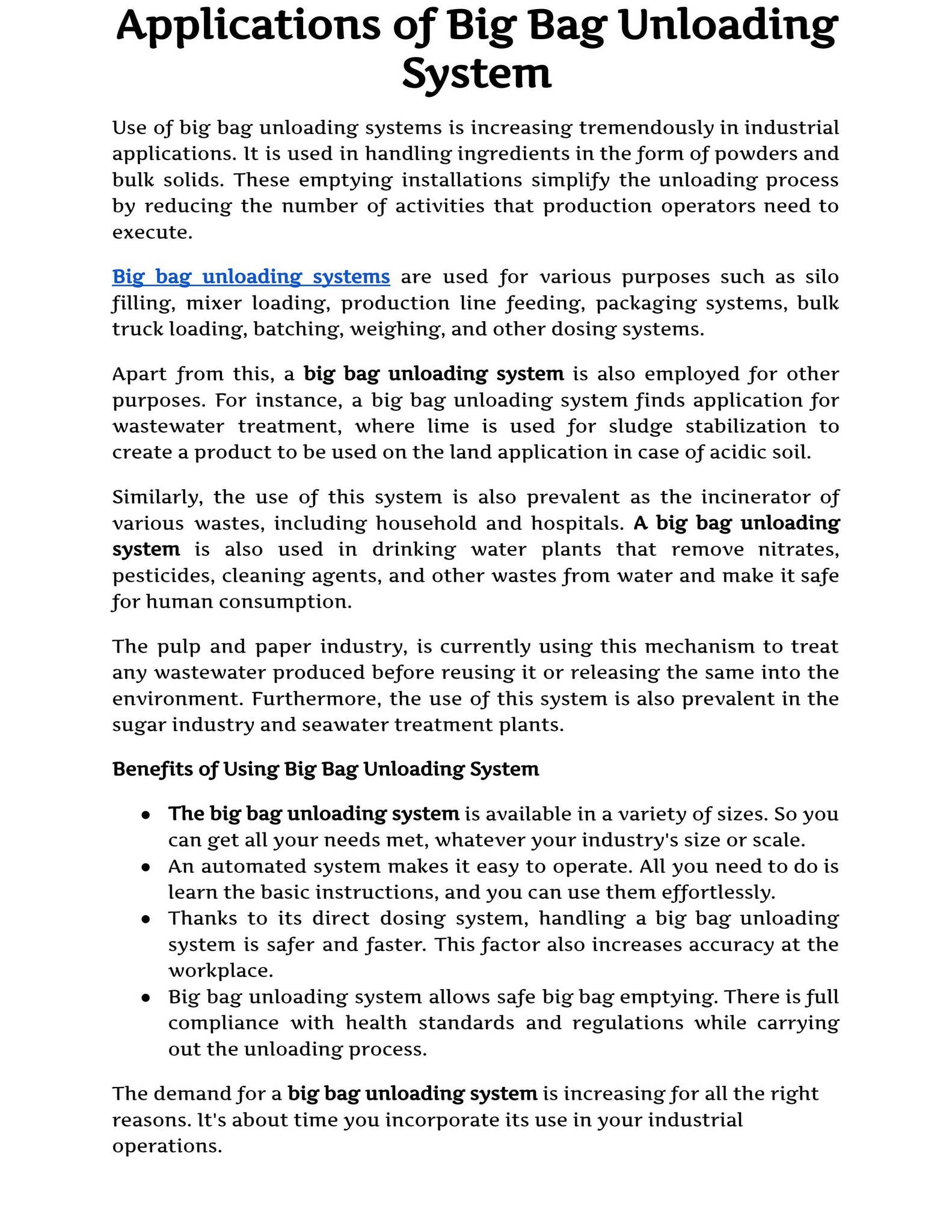 Applications of Big Bag Unloading System by Cybernetik Technologies Pvt ...
