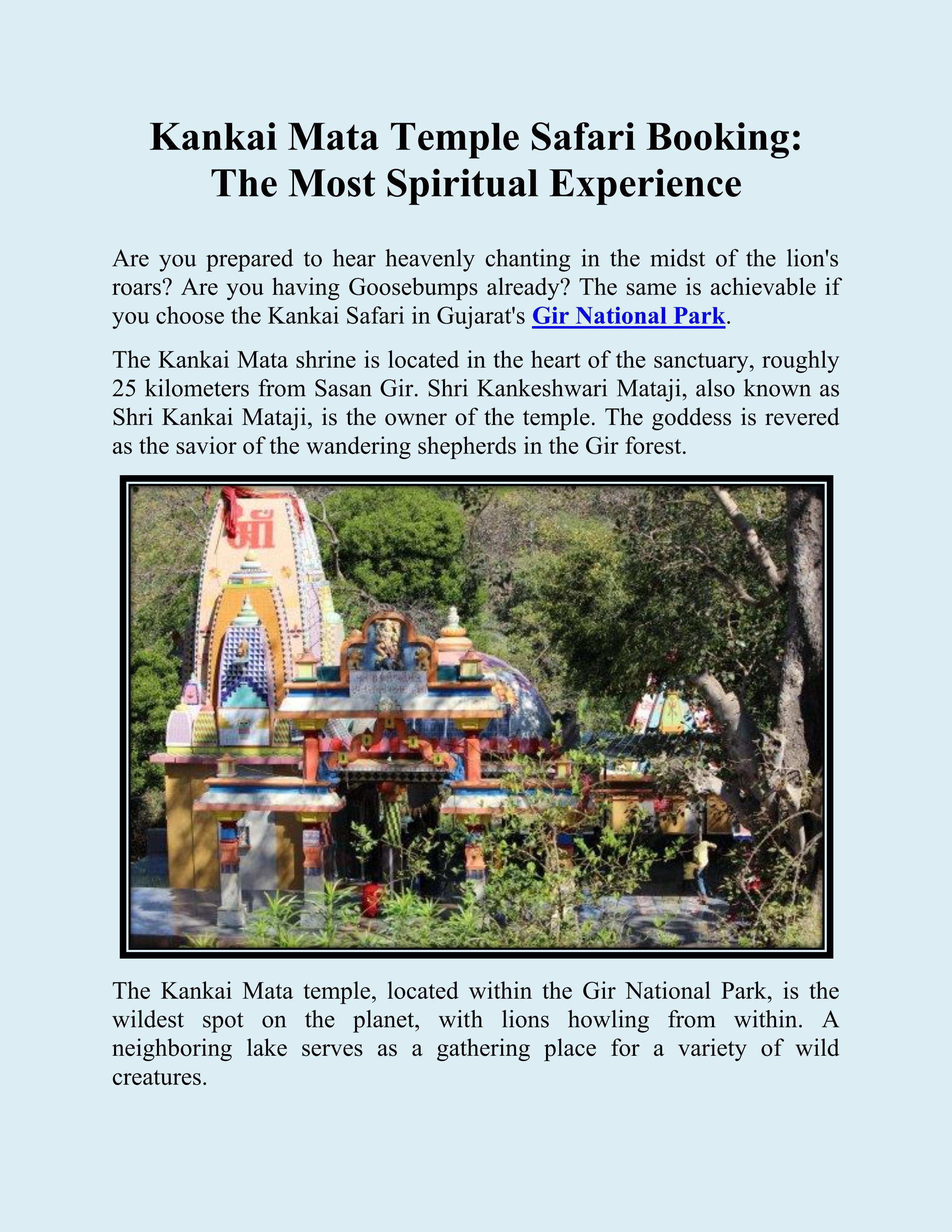 Kankai Mata Temple Safari Booking by Gir Lion Safari - Issuu