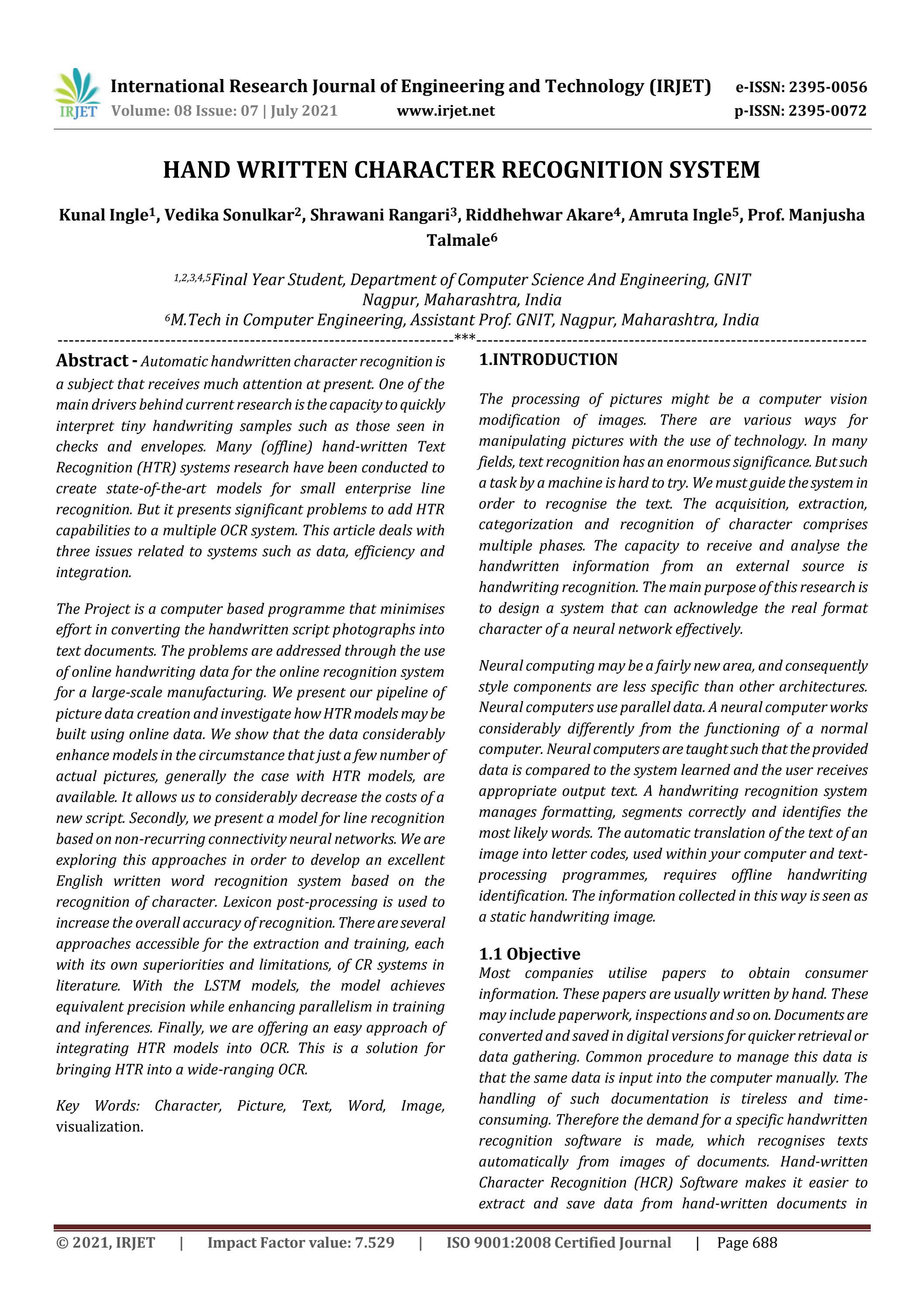 IRJET- Hand Written Character Recognition System by IRJET Journal - Issuu