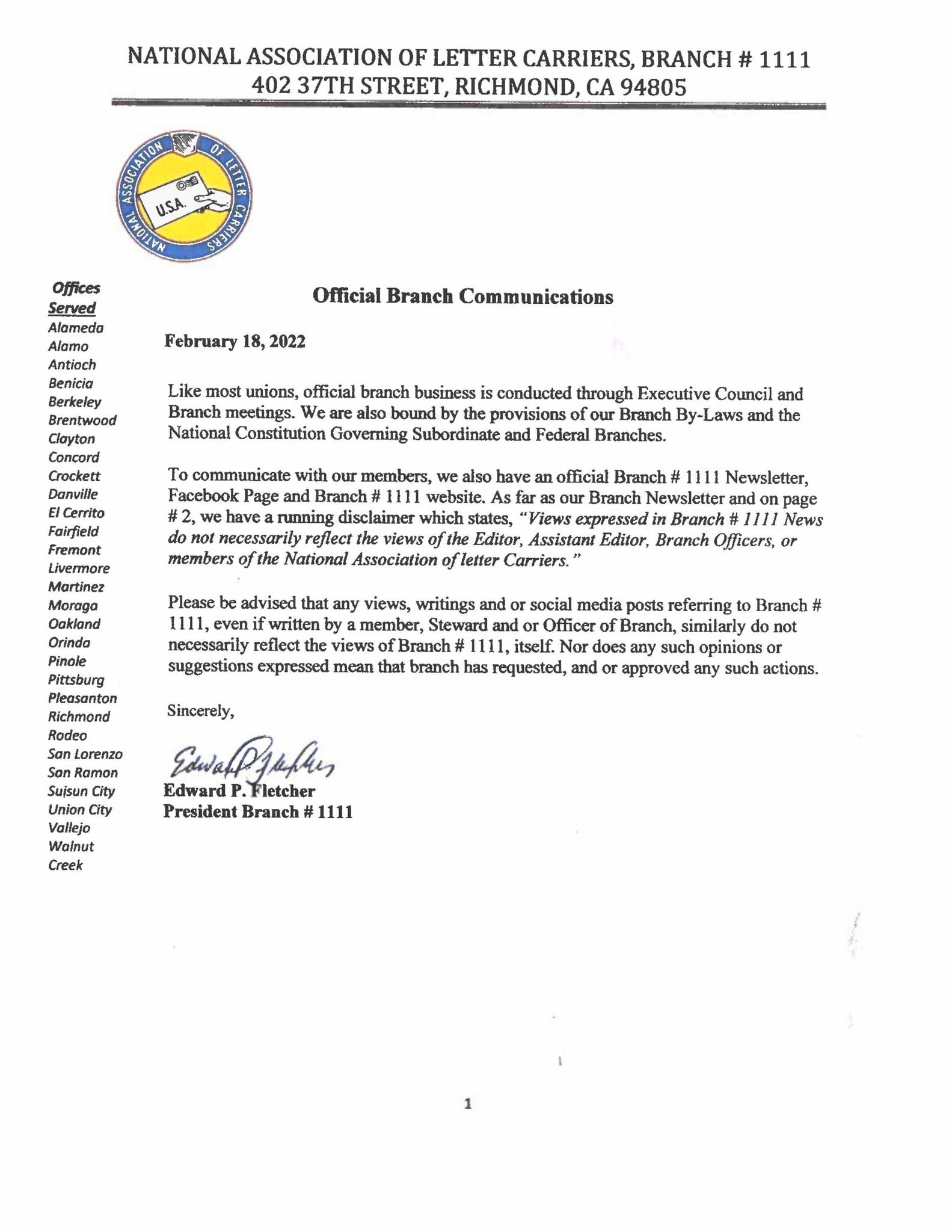 Official NALC Branch 1111 Communications by NALC Branch 1111 - Issuu