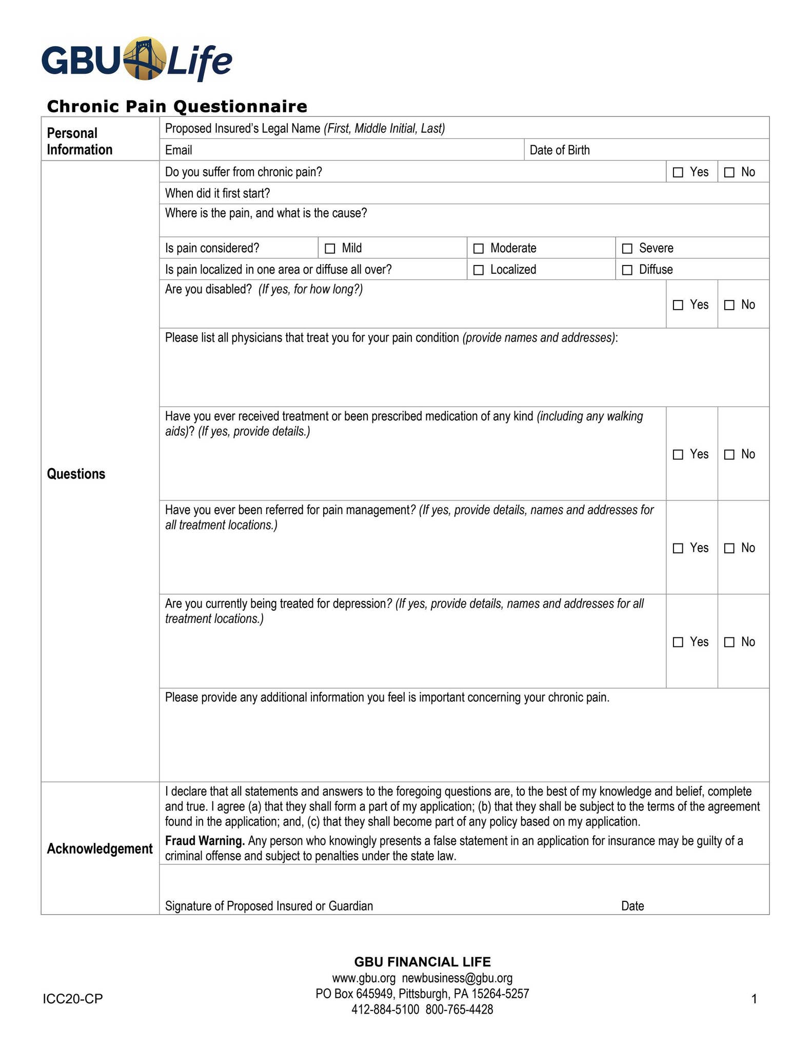Chronic Pain Questionnaire-Compact by GBULife - Issuu