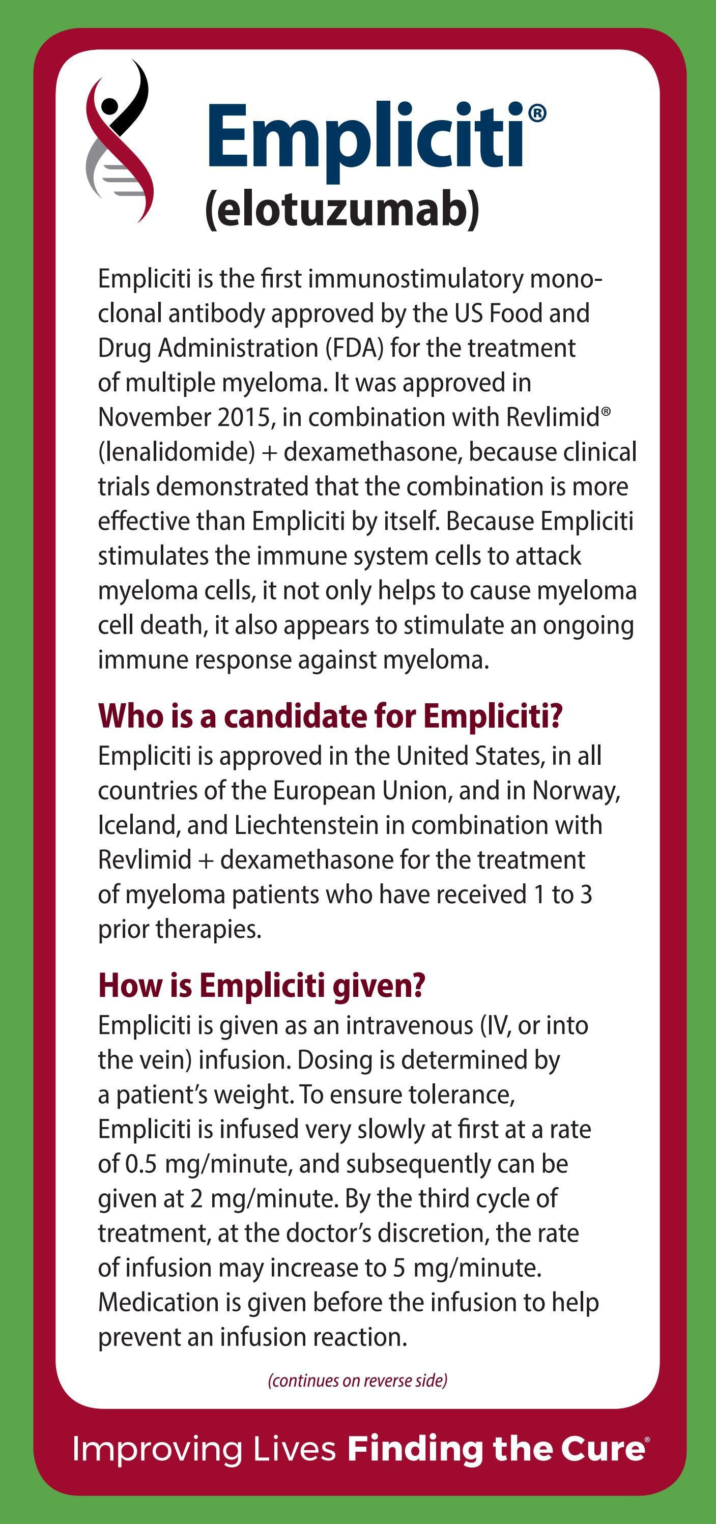 Tip Card: Empliciti (elotuzumab) by International Myeloma Foundation ...