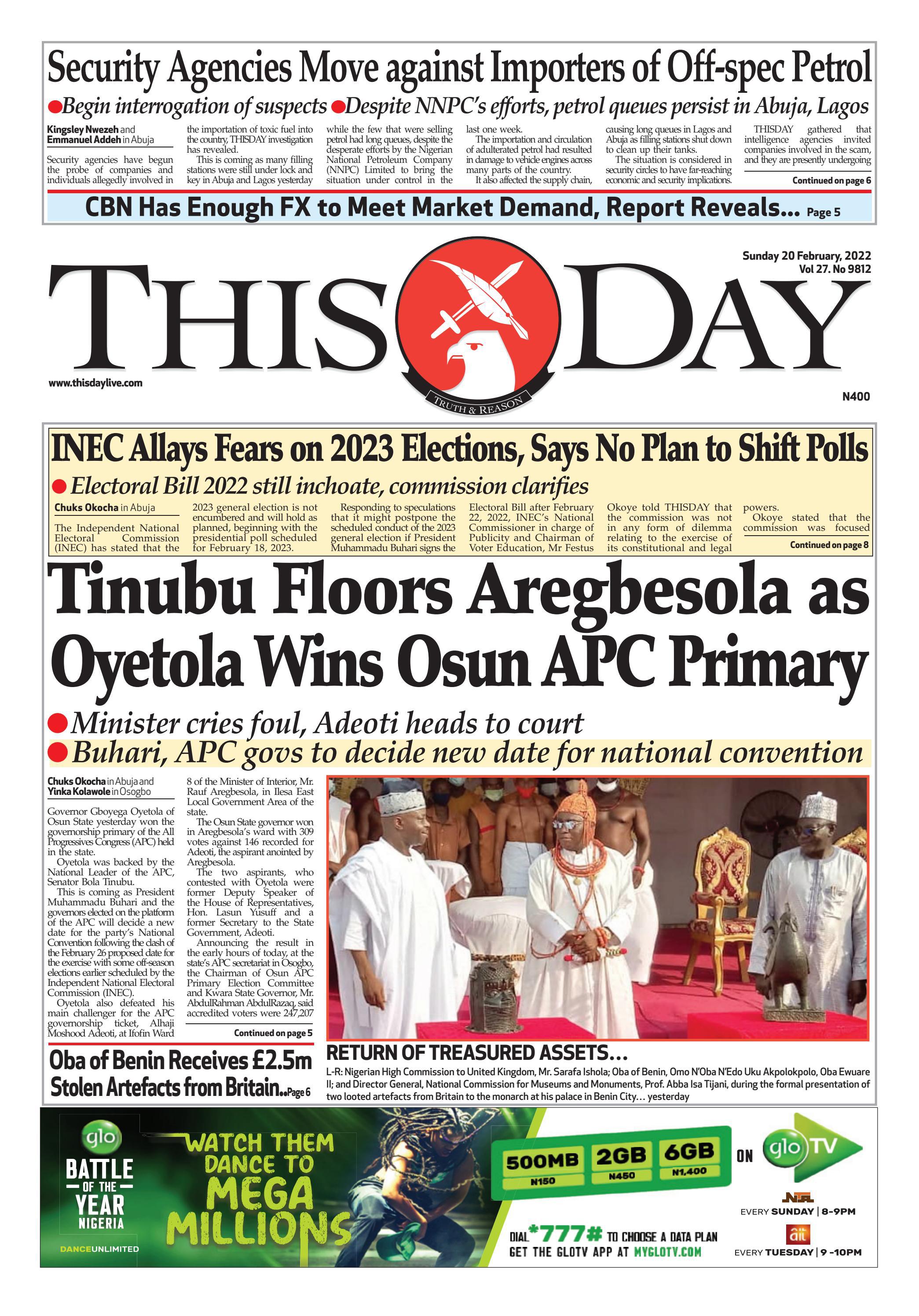 SUNDAY 20TH FEBRUARY 2022 By THISDAY Newspapers Ltd Issuu