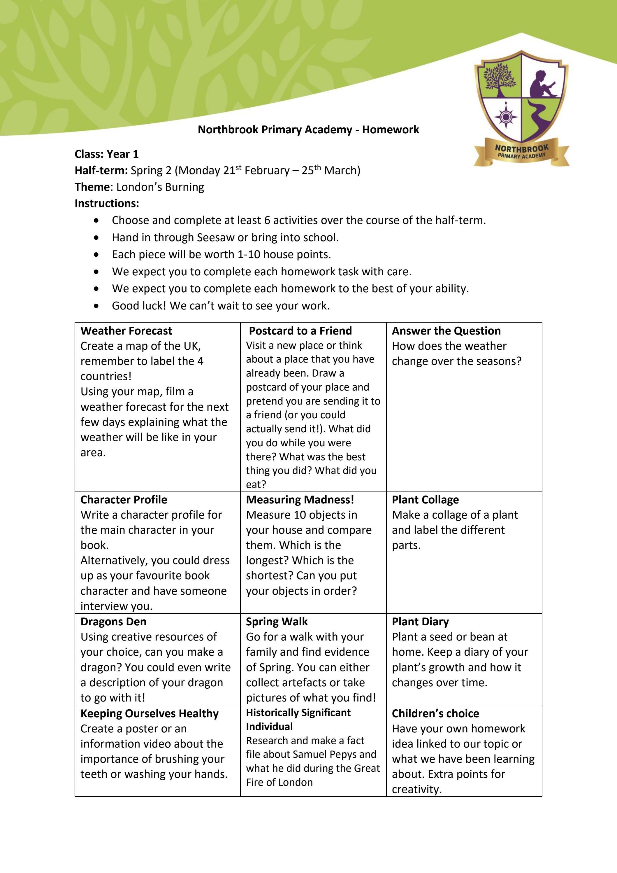 Spring Half-term 2 Y1 HMWK by Schudio - Issuu
