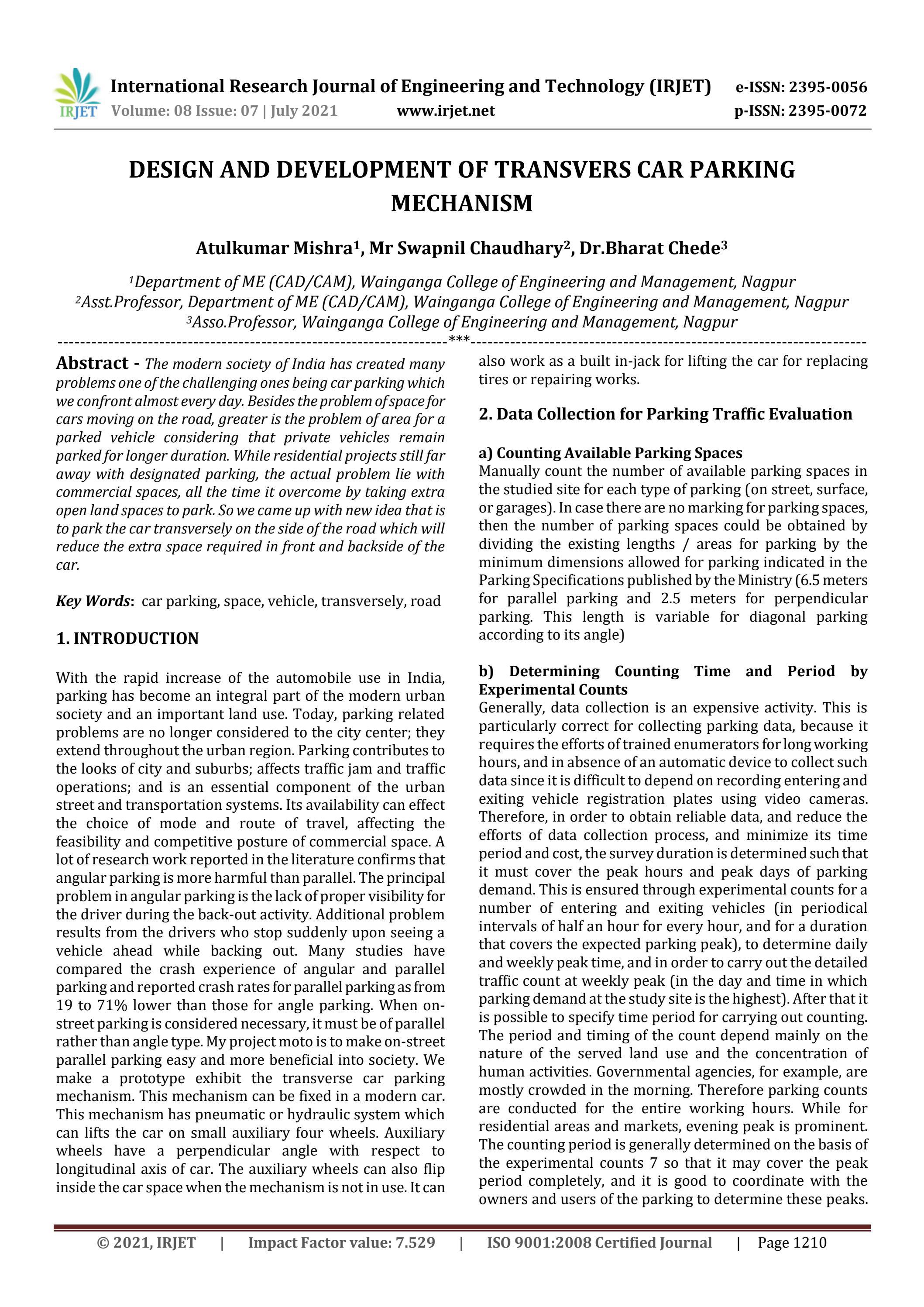 IRJET- Design and Development of Transvers Car Parking Mechanism by ...