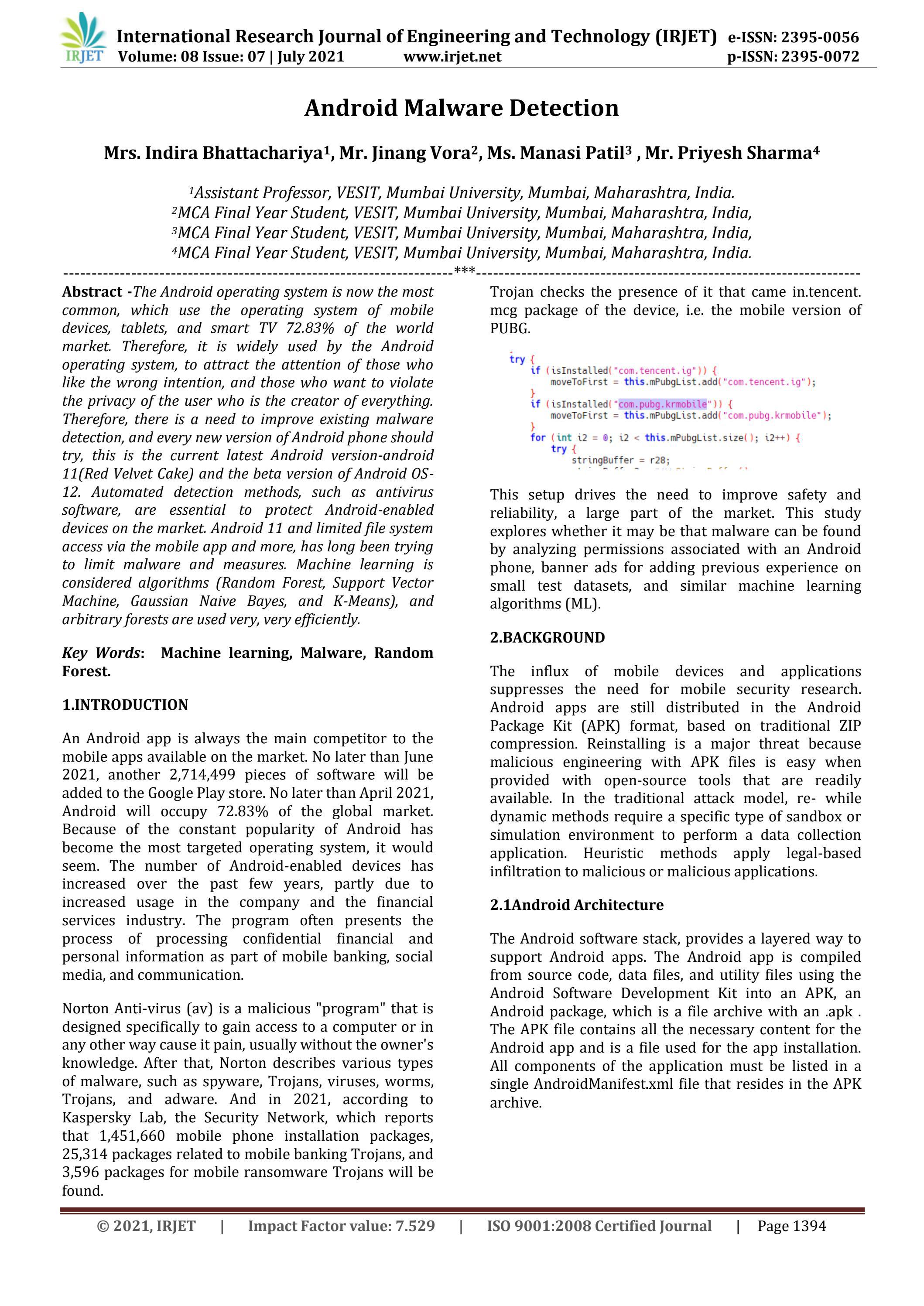 IRJET- Android Malware Detection by IRJET Journal - Issuu