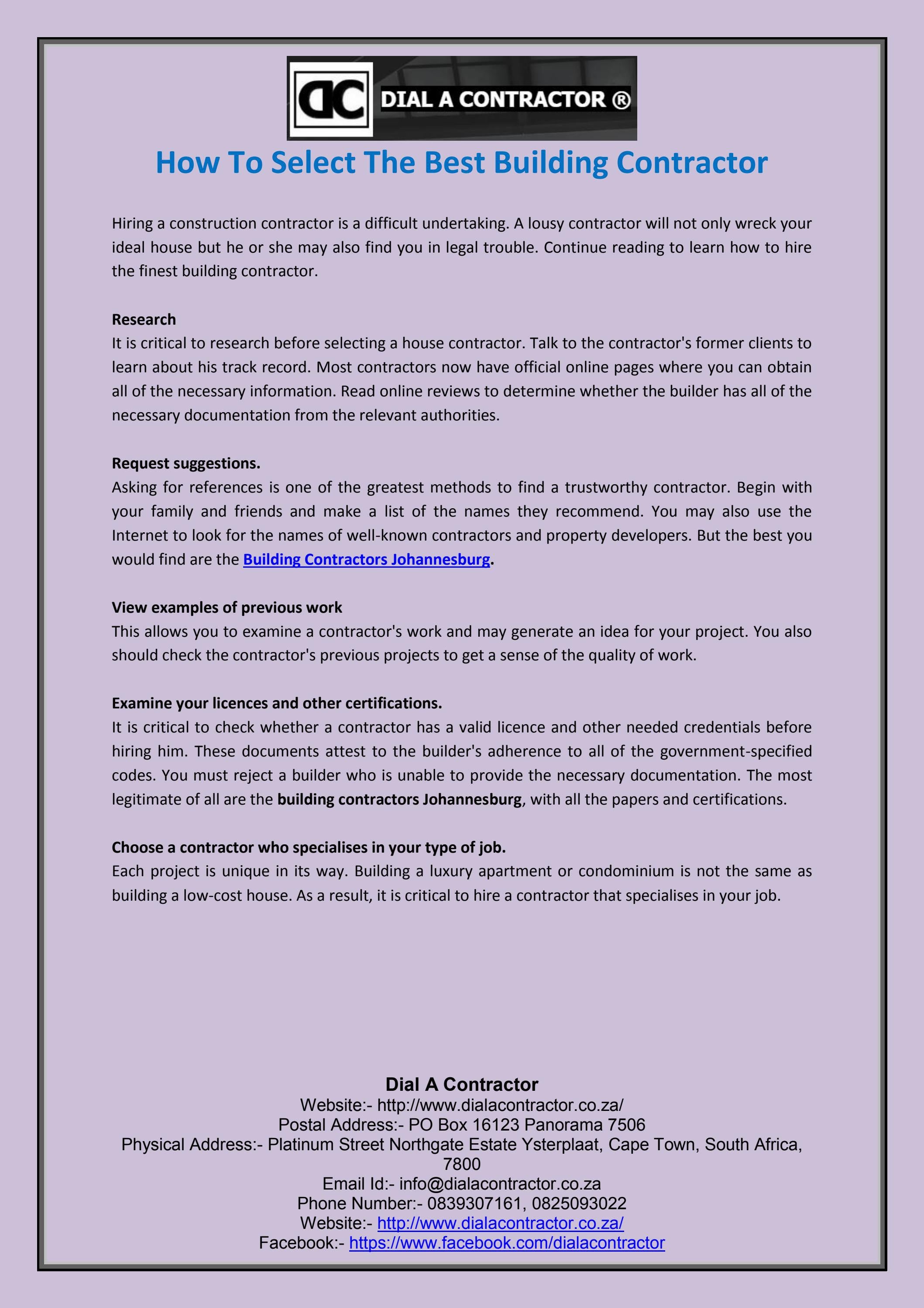 How To Select The Best Building Contractor by Dial A Contractror - Issuu