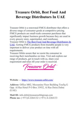 Treasure Orbit, Best Food And Beverage Distributors In UAE by Treasure ...
