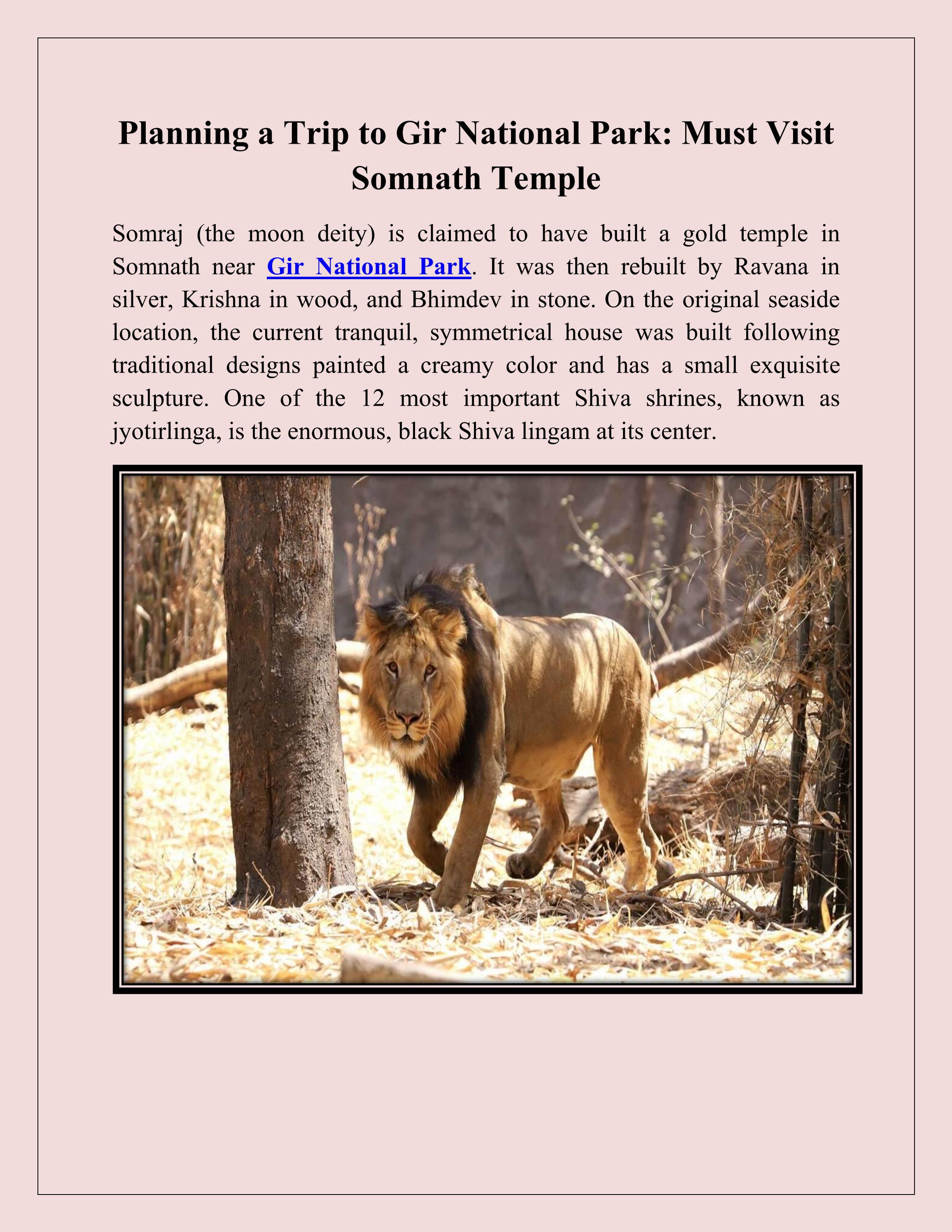 Planning a Trip to Gir National Park: Must Visit Somnath Temple by Gir ...