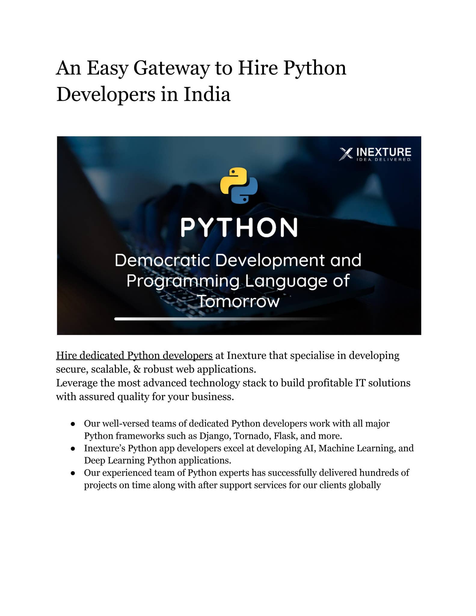 An Easy Gateway to Hire Python Developers in India by INEXTURE Solutions - Issuu