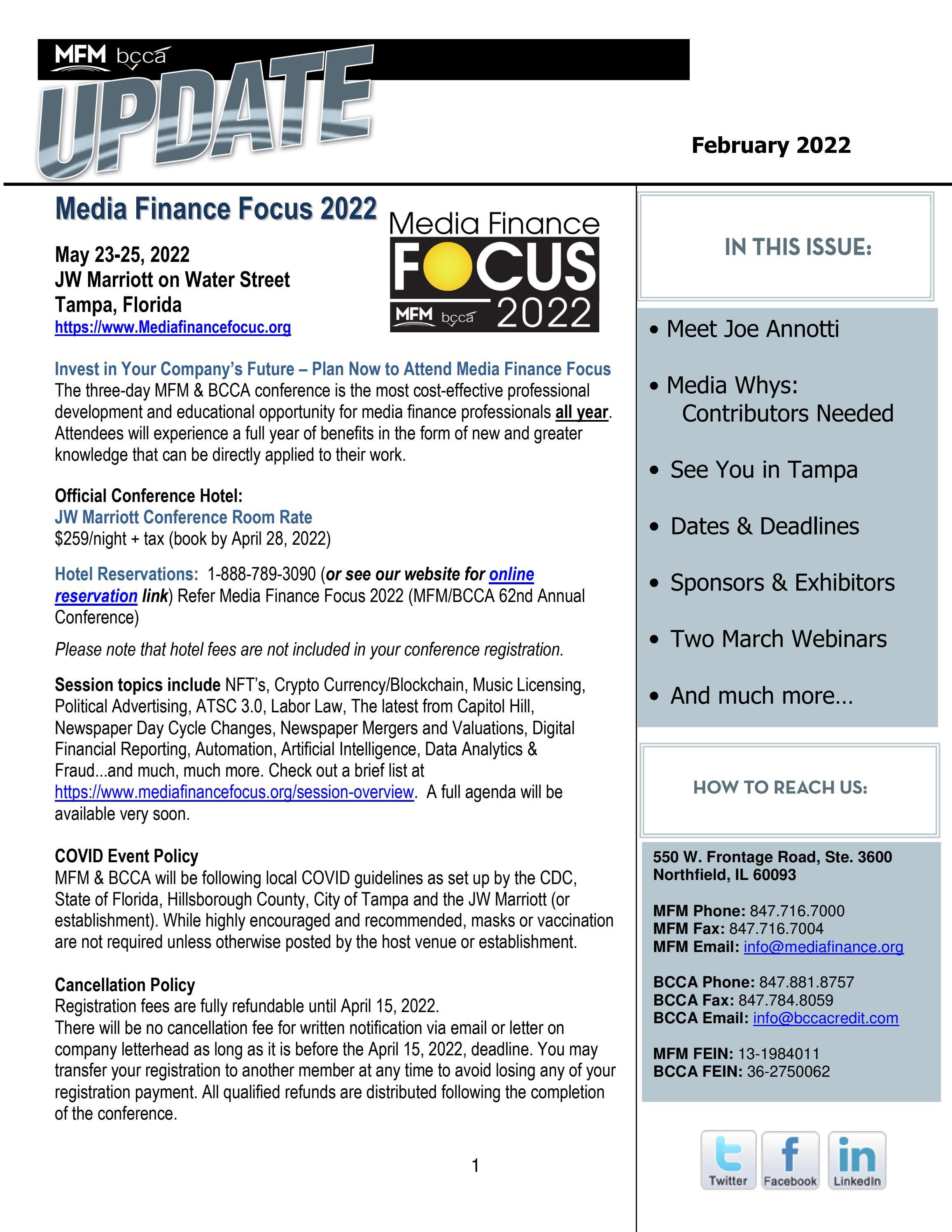 MFM & BCCA Membership UPDATE Newsletter for February 2022 by MediaFinance - Issuu