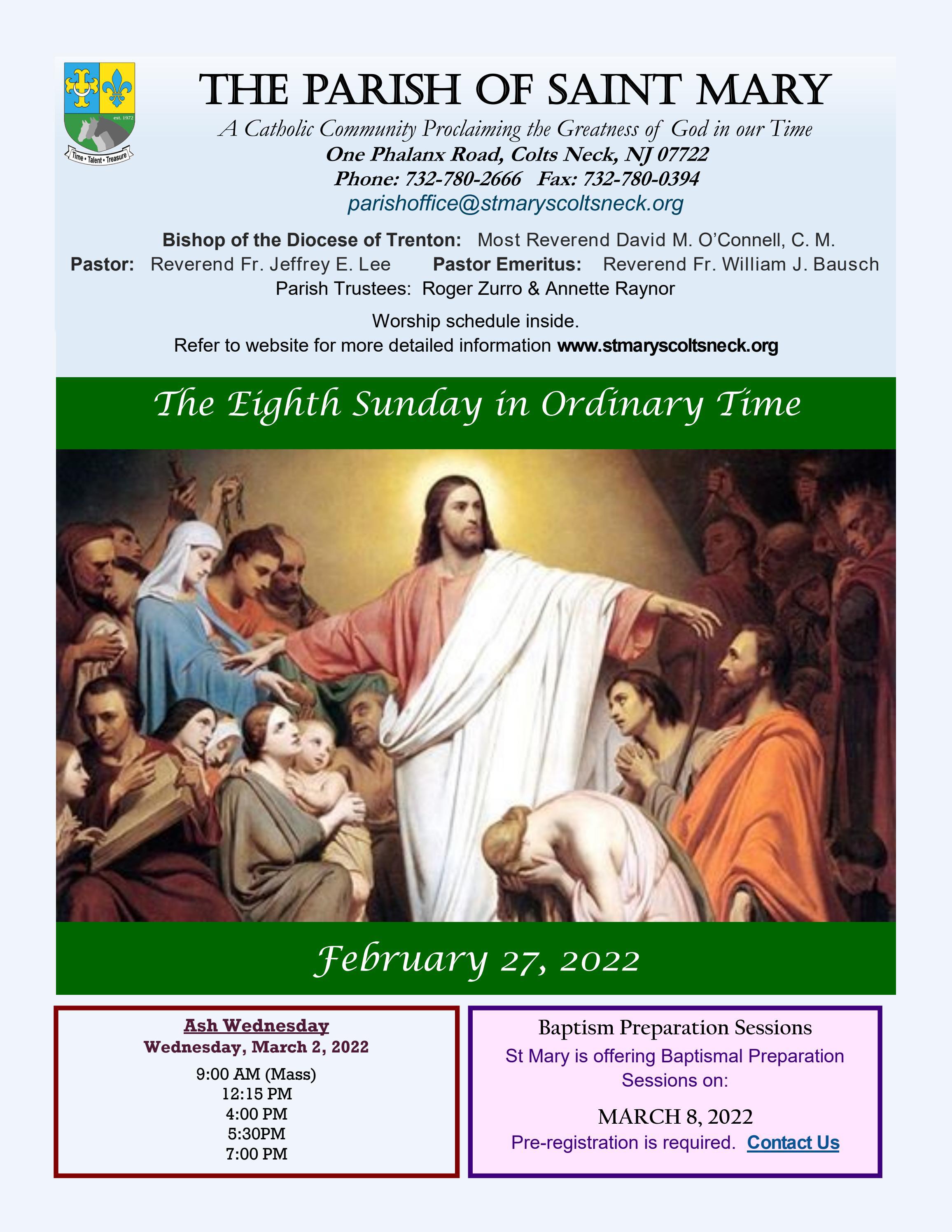 February 27, 2022 bulletin - The Eighth Sunday in Ordinary Time by The Parish of Saint Mary - Issuu