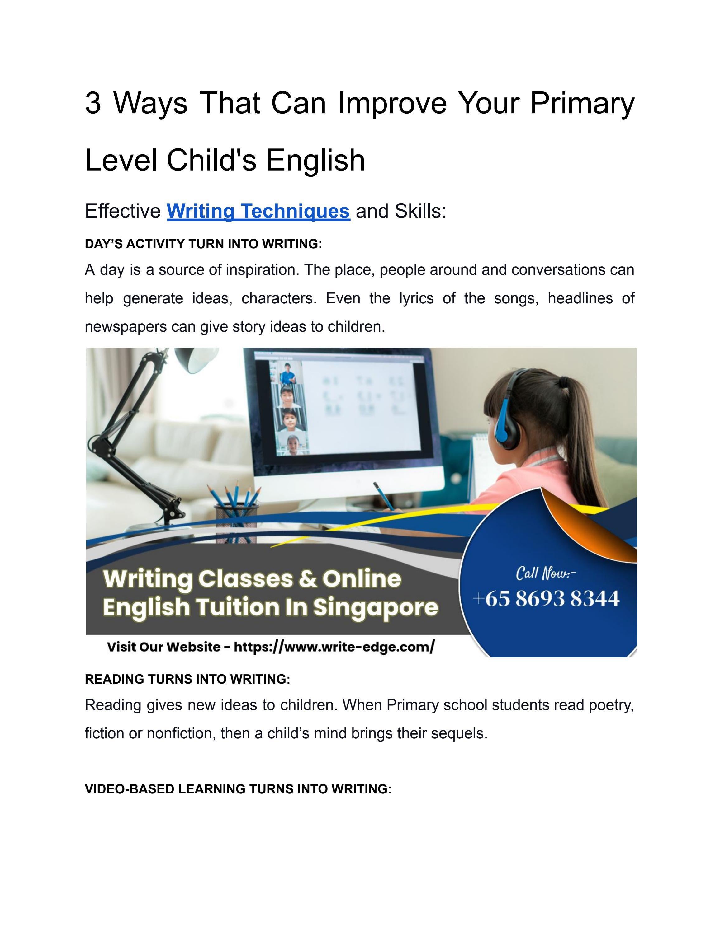 3 Ways That Can Improve Your Primary Level Child's English by write ...