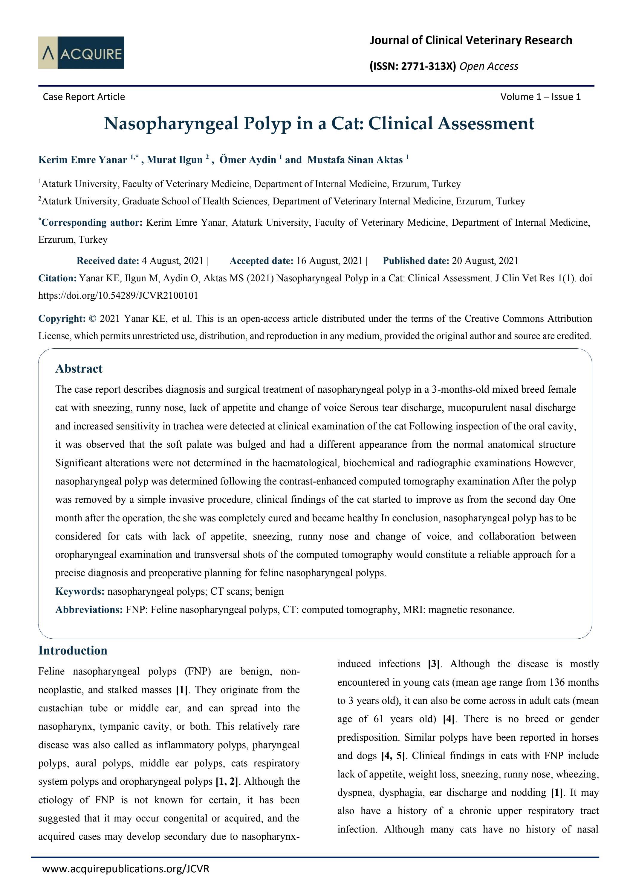 Nasopharyngeal Polyp in a Cat: Clinical Assessment by acquire info - Issuu