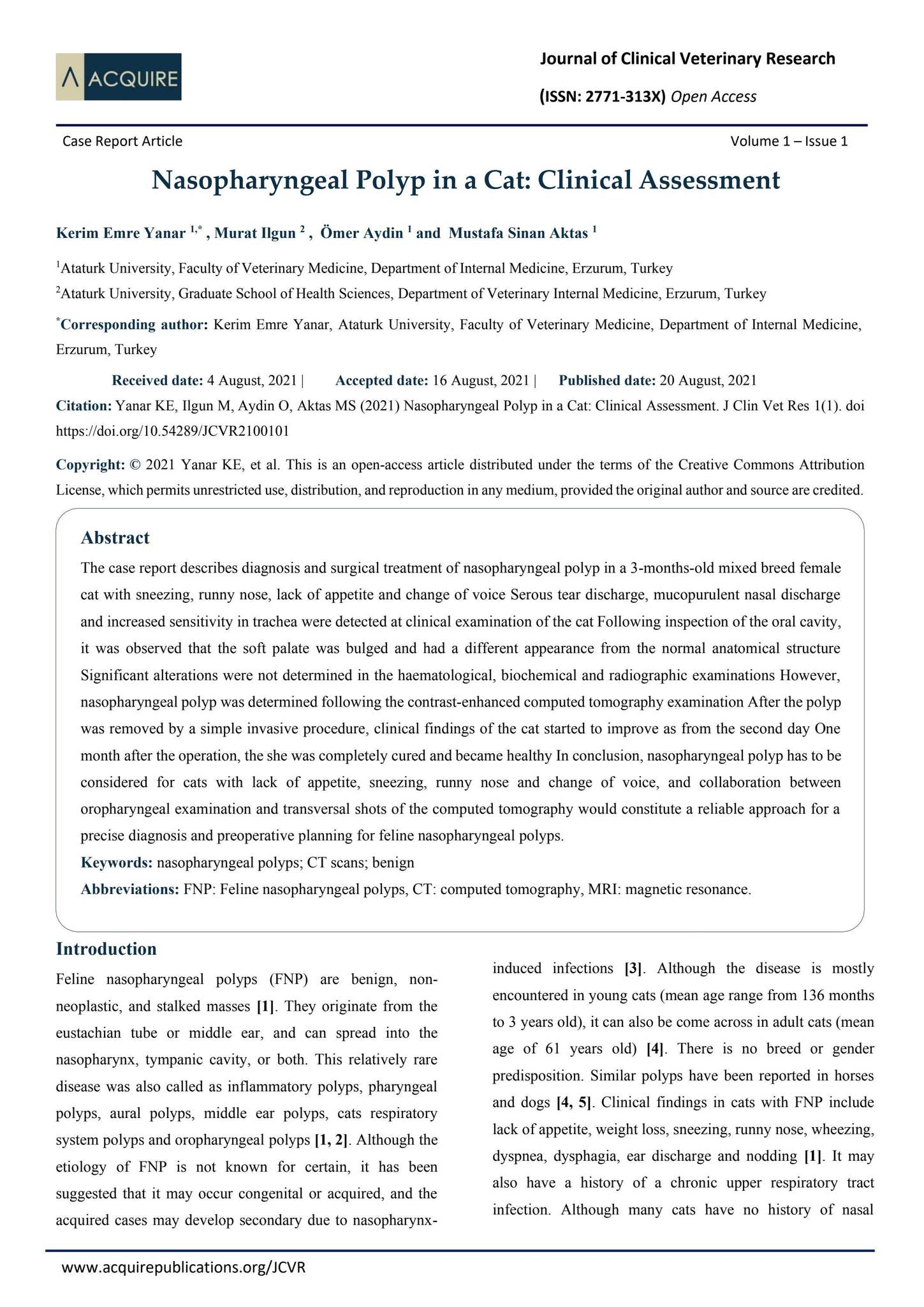 Nasopharyngeal Polyp in a Cat: Clinical Assessment by acquire info - Issuu