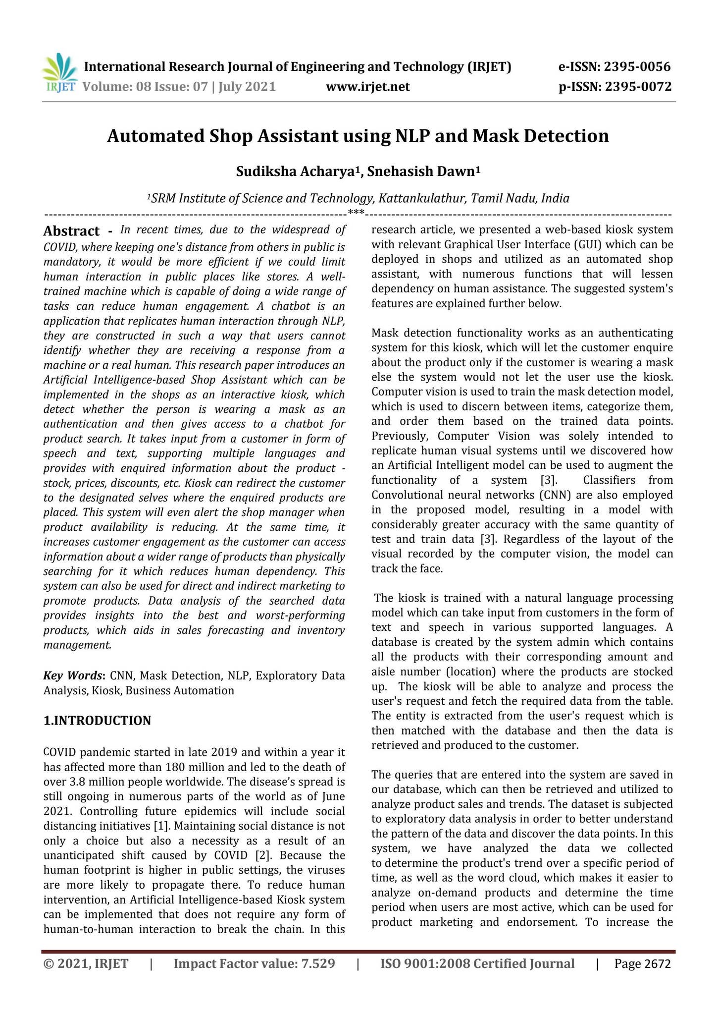 IRJET- Automated Shop Assistant using NLP and Mask Detection by IRJET ...