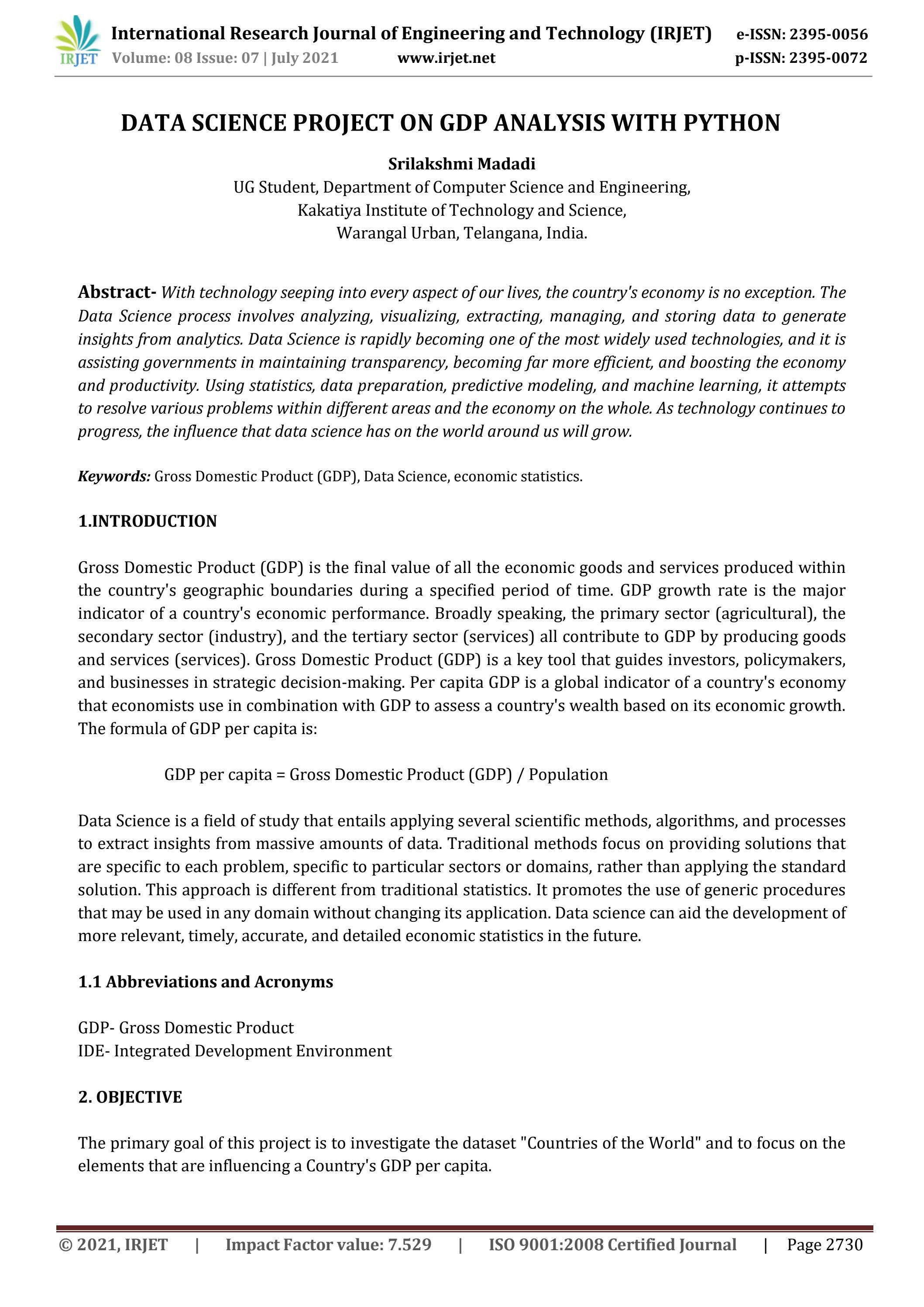 Irjet Data Science Project On Gdp Analysis With Python By Irjet Journal Issuu