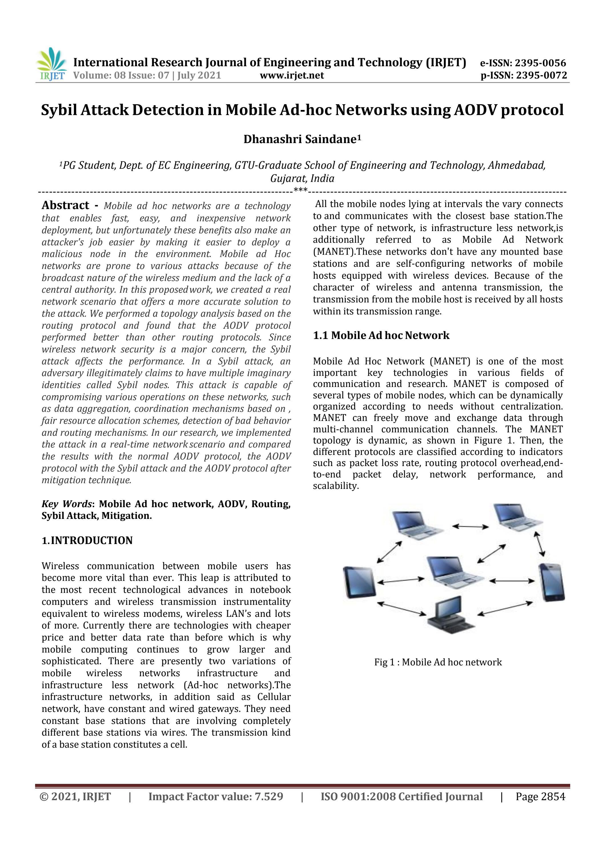 IRJET- Sybil Attack Detection in Mobile Ad-Hoc Networks using AODV Protocol by IRJET Journal - Issuu