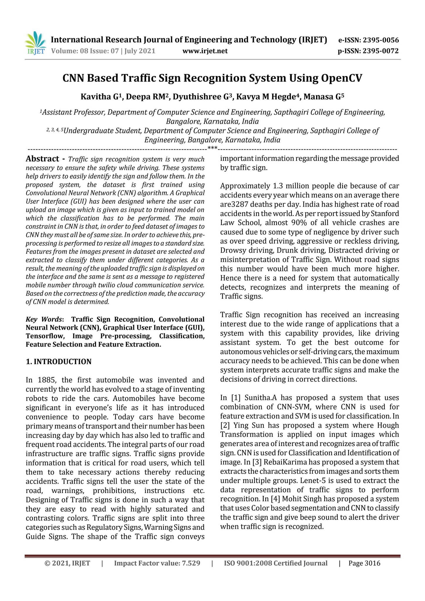 IRJET- CNN based Traffic Sign Recognition System using OpenCV by IRJET ...