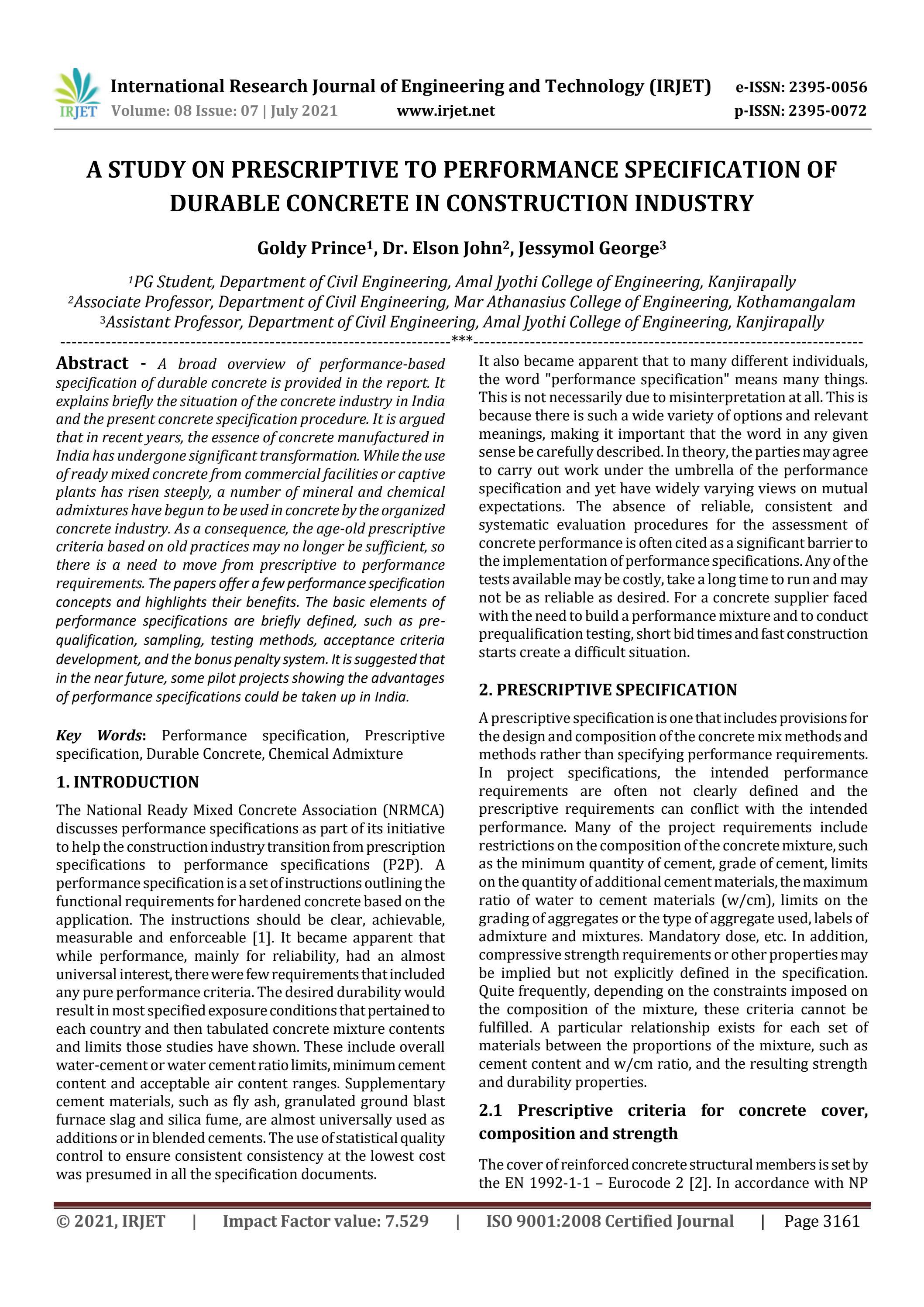 IRJET- A Study on Prescriptive to Performance Specification of Durable ...