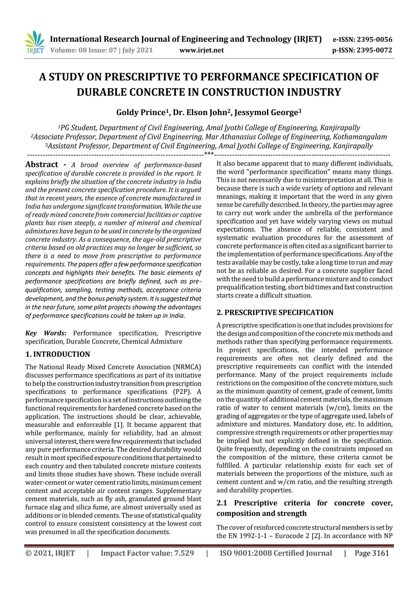 IRJET- A Study on Prescriptive to Performance Specification of Durable ...