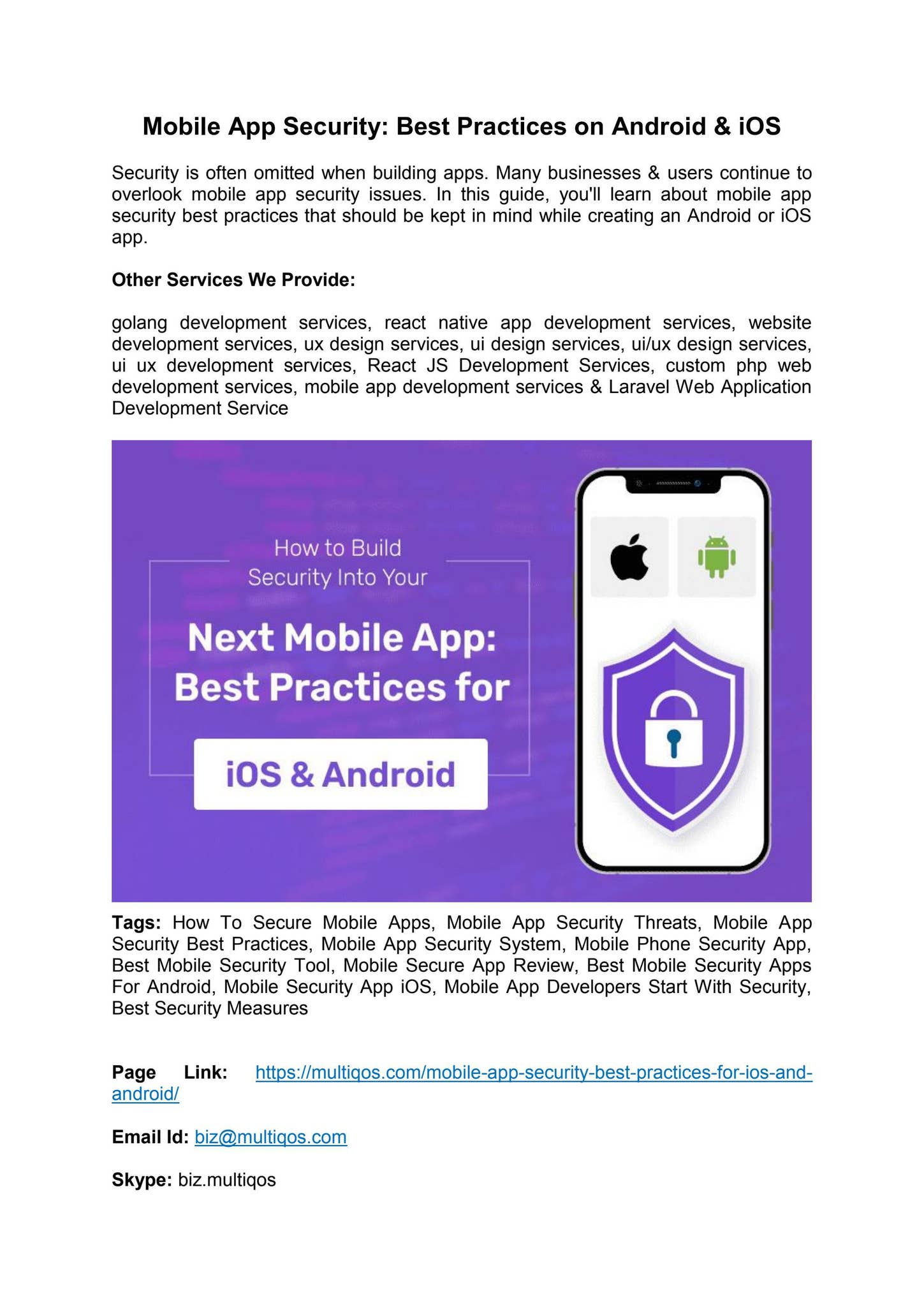 9 Mobile App Security Best Practices for Android & iOS Developers by MultiQoS Tech - Issuu