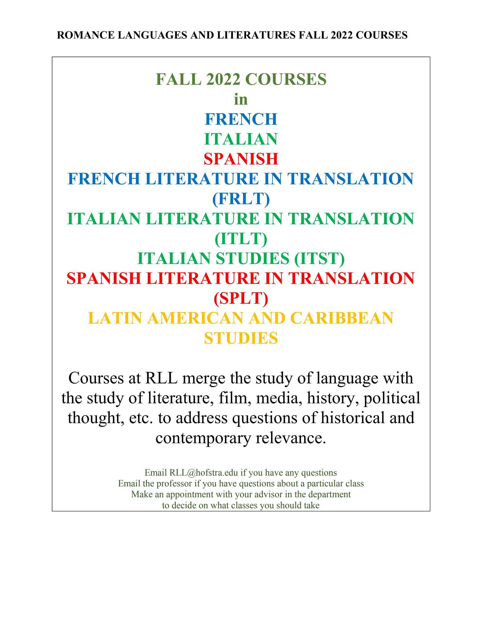 RLL Fall 2022 Courses - Hofstra University by Hofstra University - Issuu