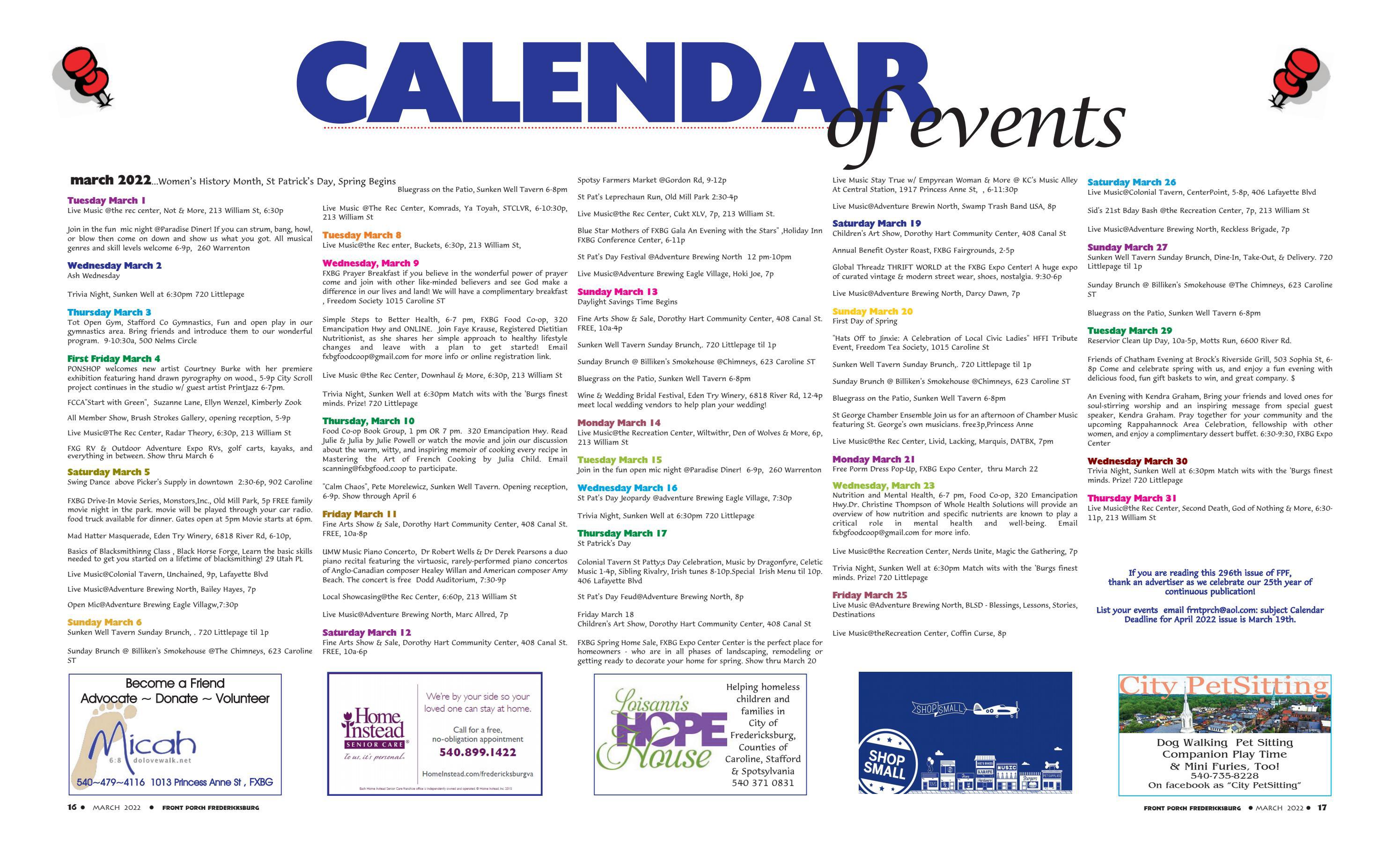 Calendar of Events FredericksburgVA by Virginia Grogan - Issuu