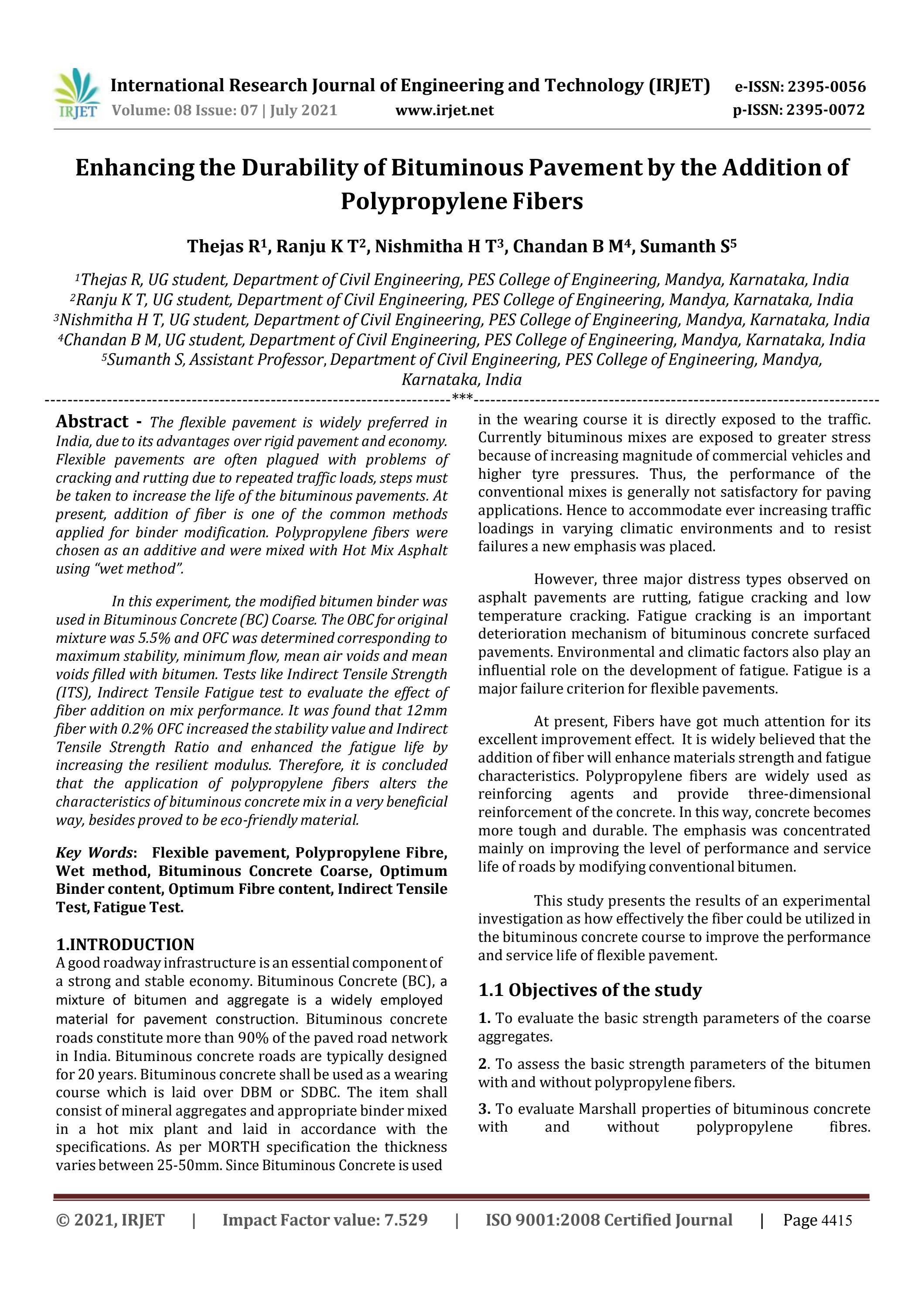 IRJET- Enhancing the Durability of Bituminous Pavement by the Addition ...