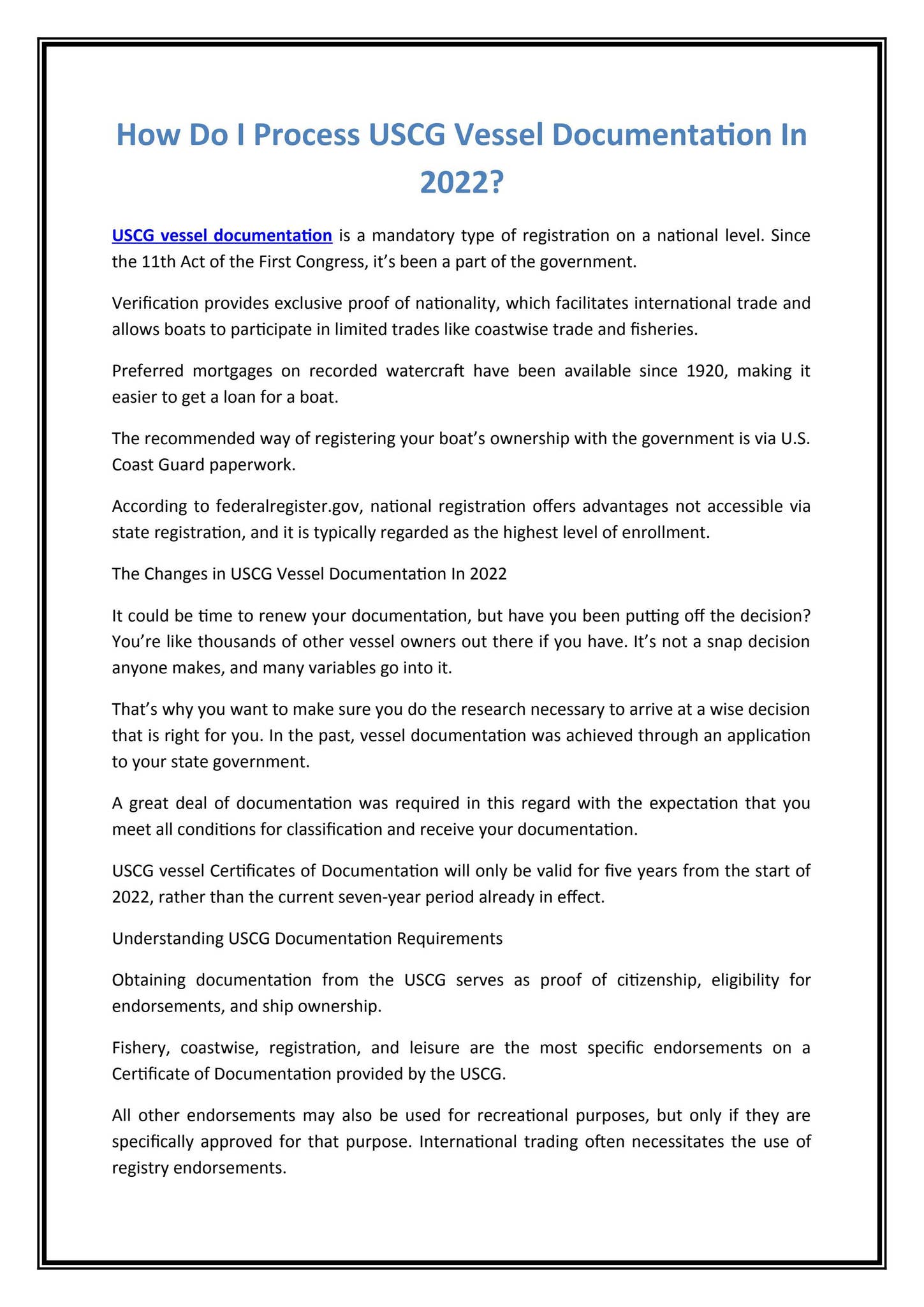 How Do I Process USCG Vessel Documentation In 2022? by Chirag Patel - Issuu