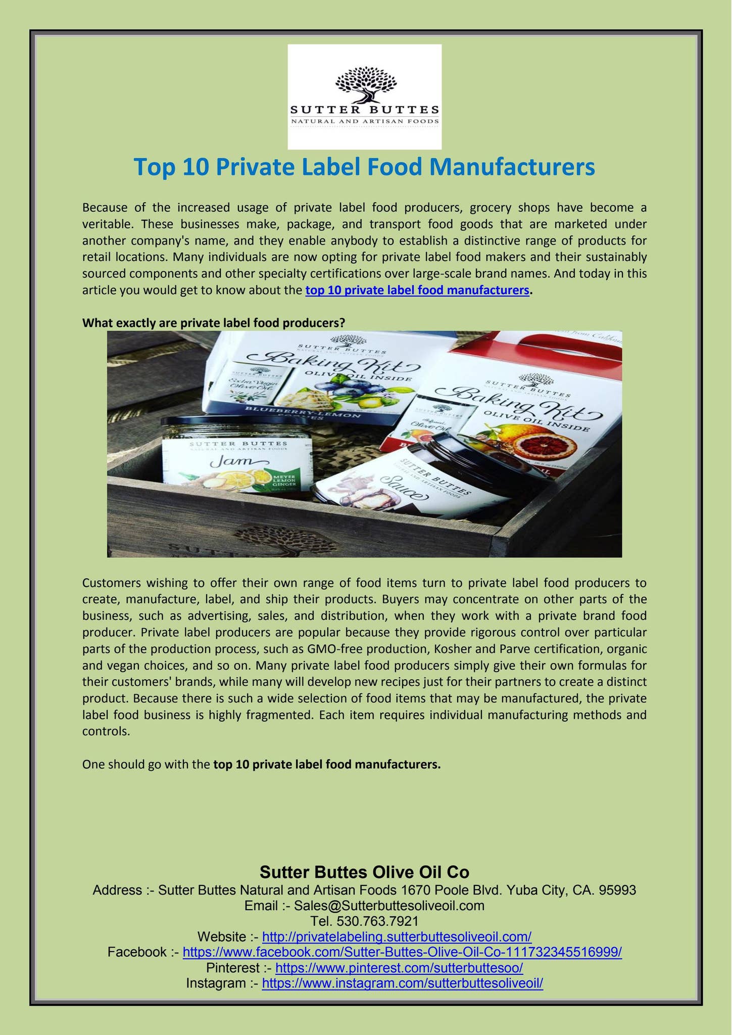 Top 10 Private Label Food Manufacturers by Sutter Buttes Olive Oil Co ...