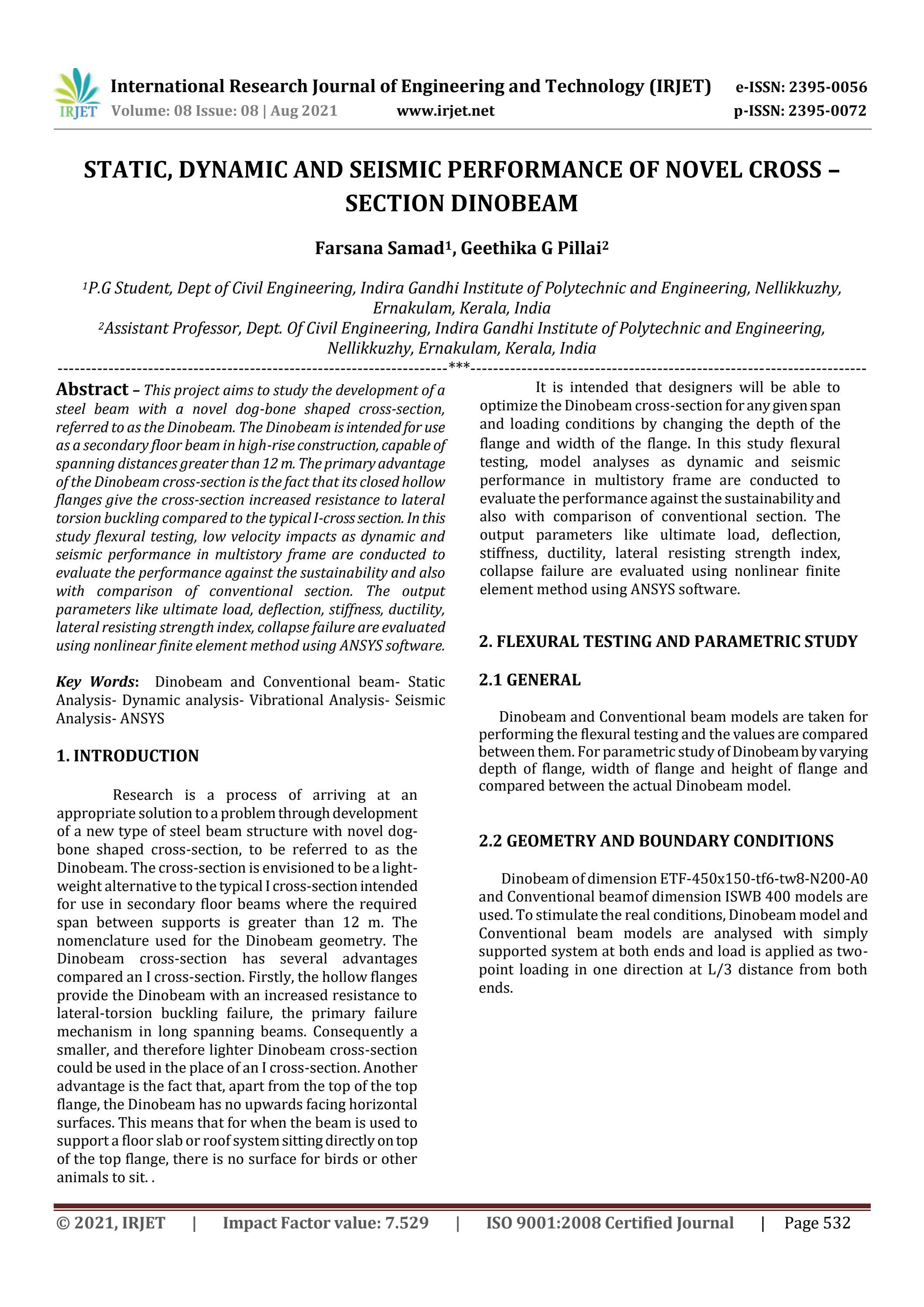 IRJET- Static, Dynamic and Seismic Performance of Novel Cross – Section Dinobeam by IRJET ...