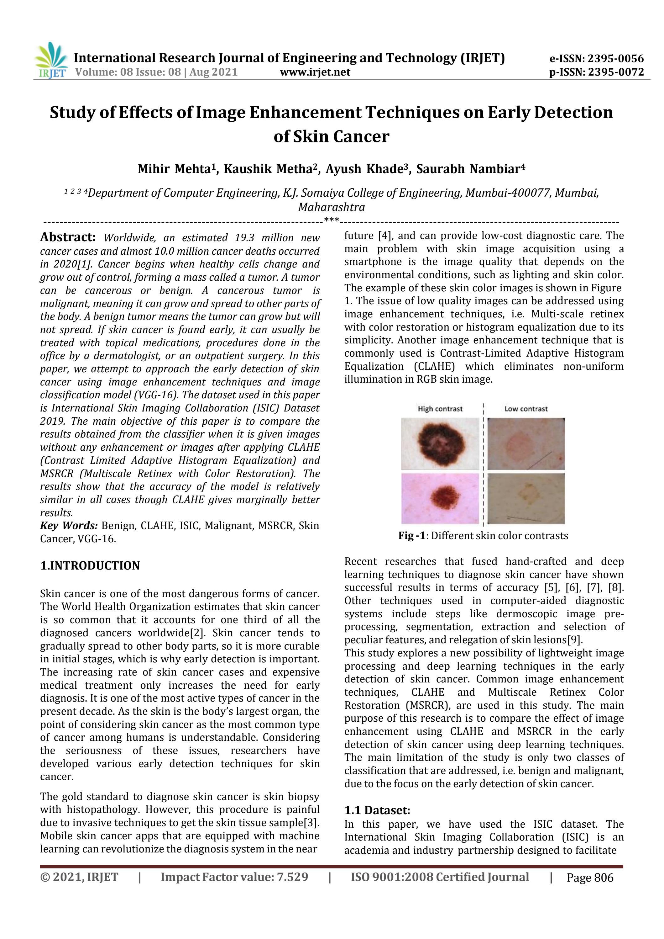 IRJET- Study of Effects of Image Enhancement Techniques on Early ...