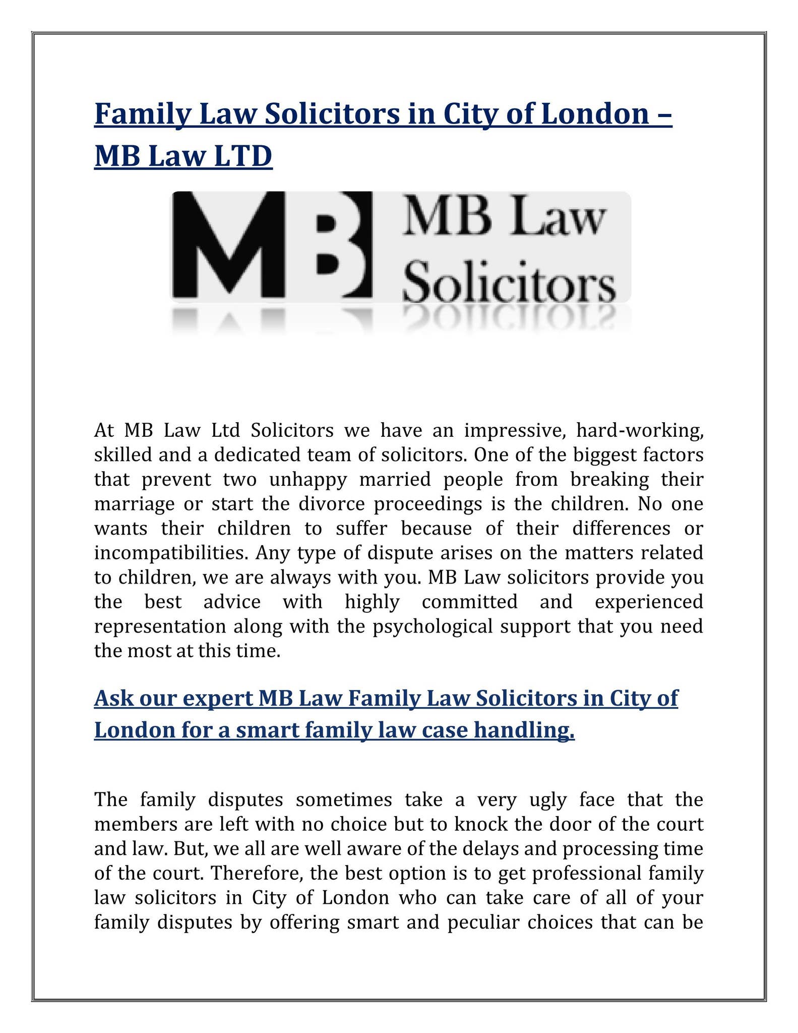 Family Law Solicitors in London - MB Law by Angel Smith - Issuu