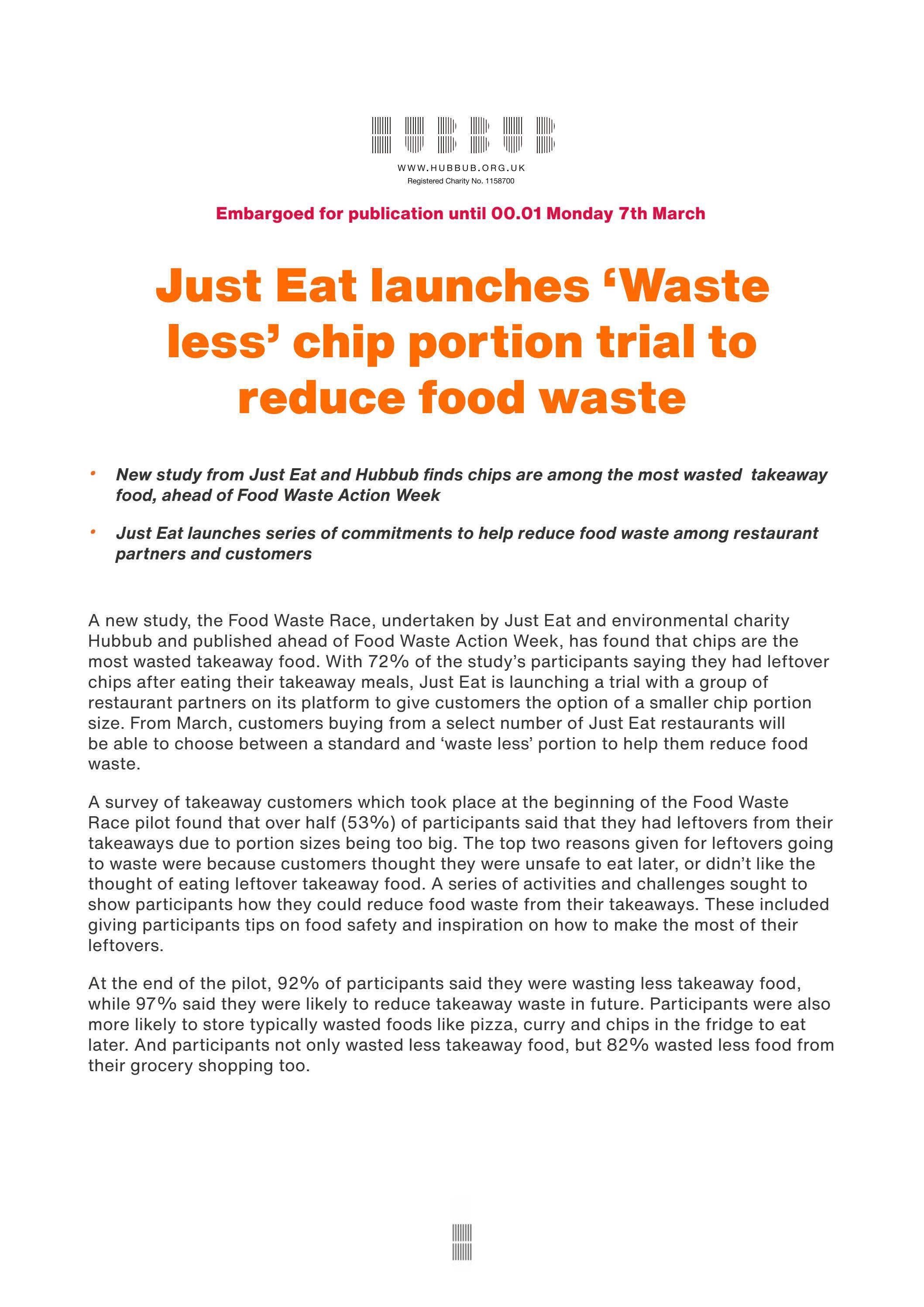 Just Eat launch 'waste less' chip portion to reduce food waste by ...