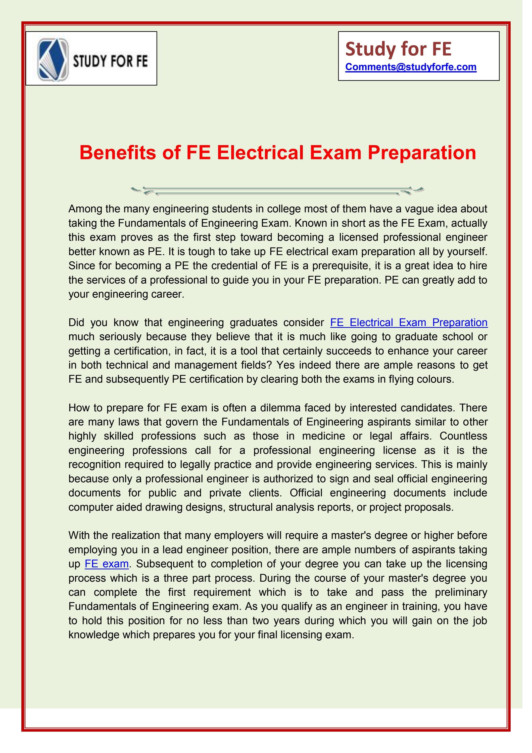 Benefits of FE Electrical Exam Preparation by Wasim Asghar - Issuu