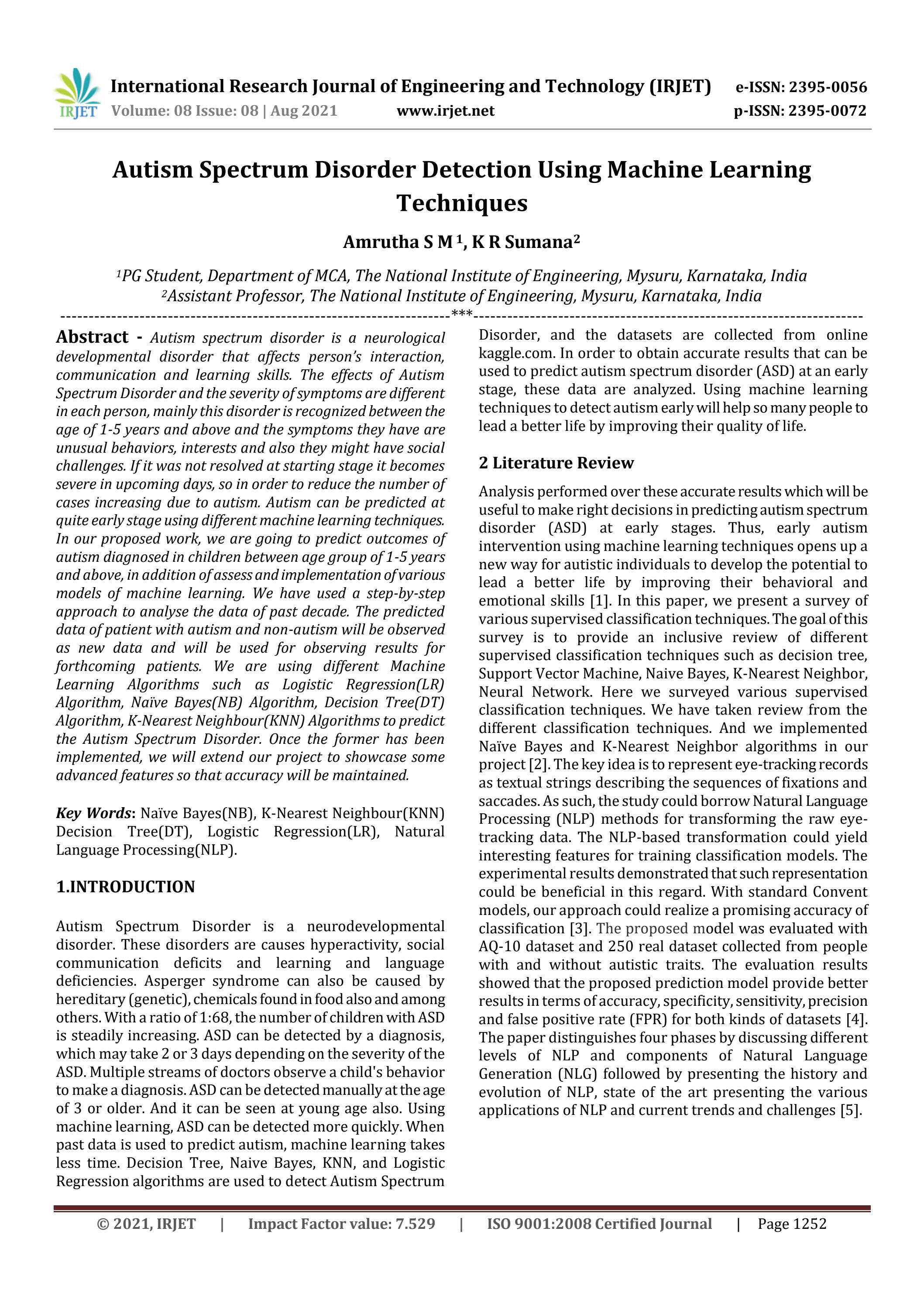IRJET- Autism Spectrum Disorder Detection using Machine Learning ...